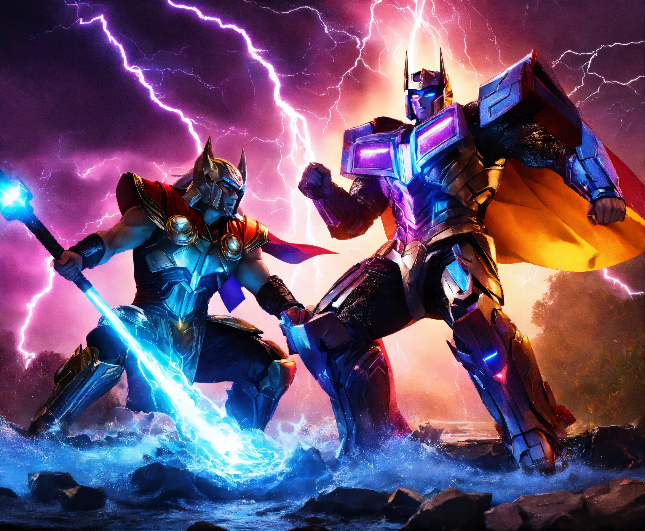Lexica - Glowing dark thor vs transformer Megatron god rainbow water ...