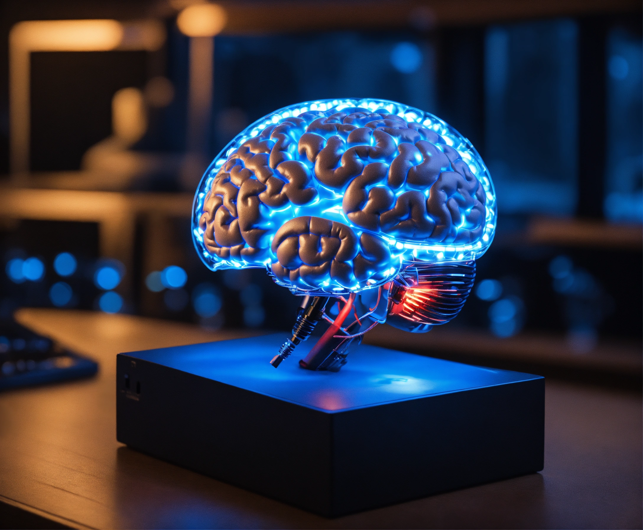 Lexica - "illuminated thought process", glowing brain center stage ...