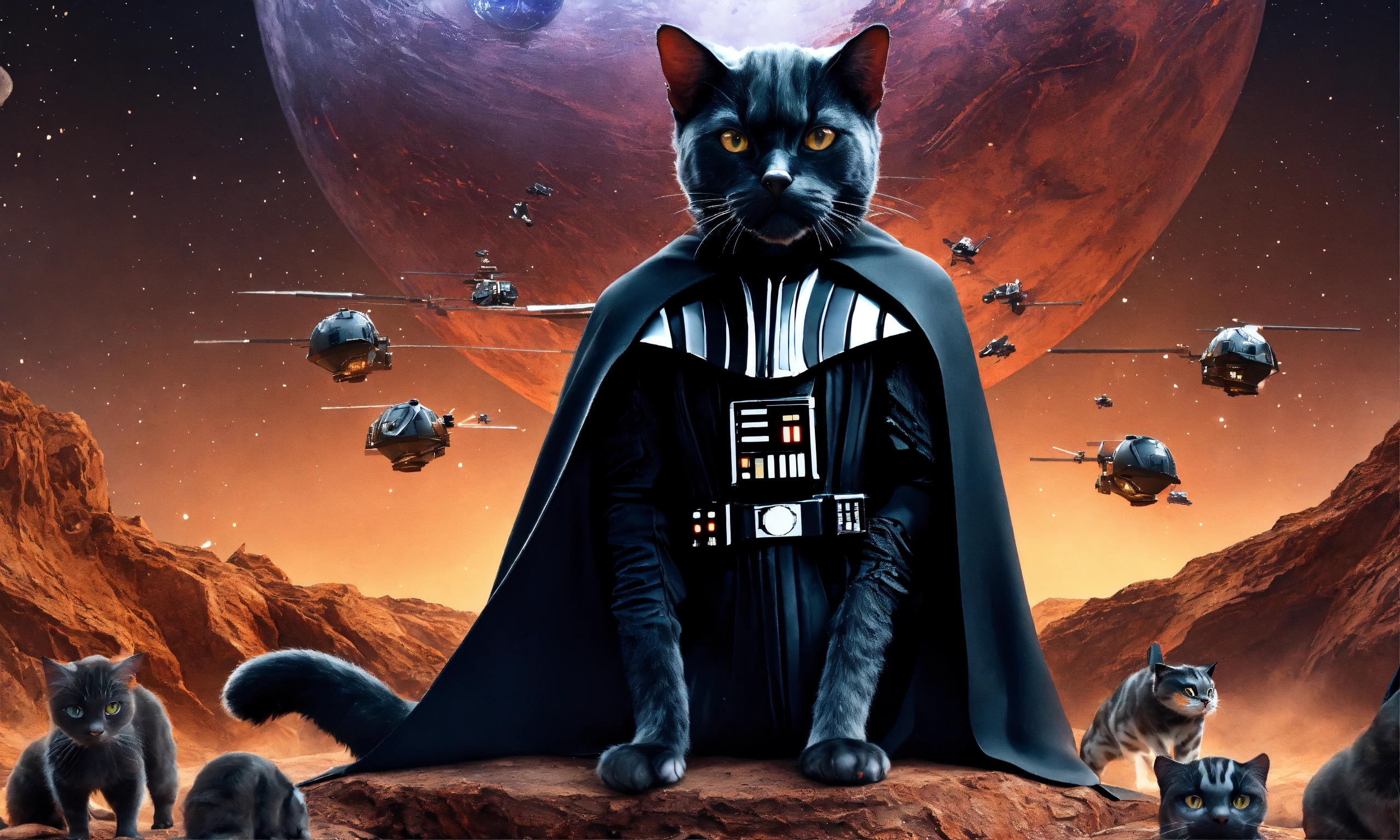 Lexica - 3D Darth Vader as a cat with a grey cat head and cat paws . On ...
