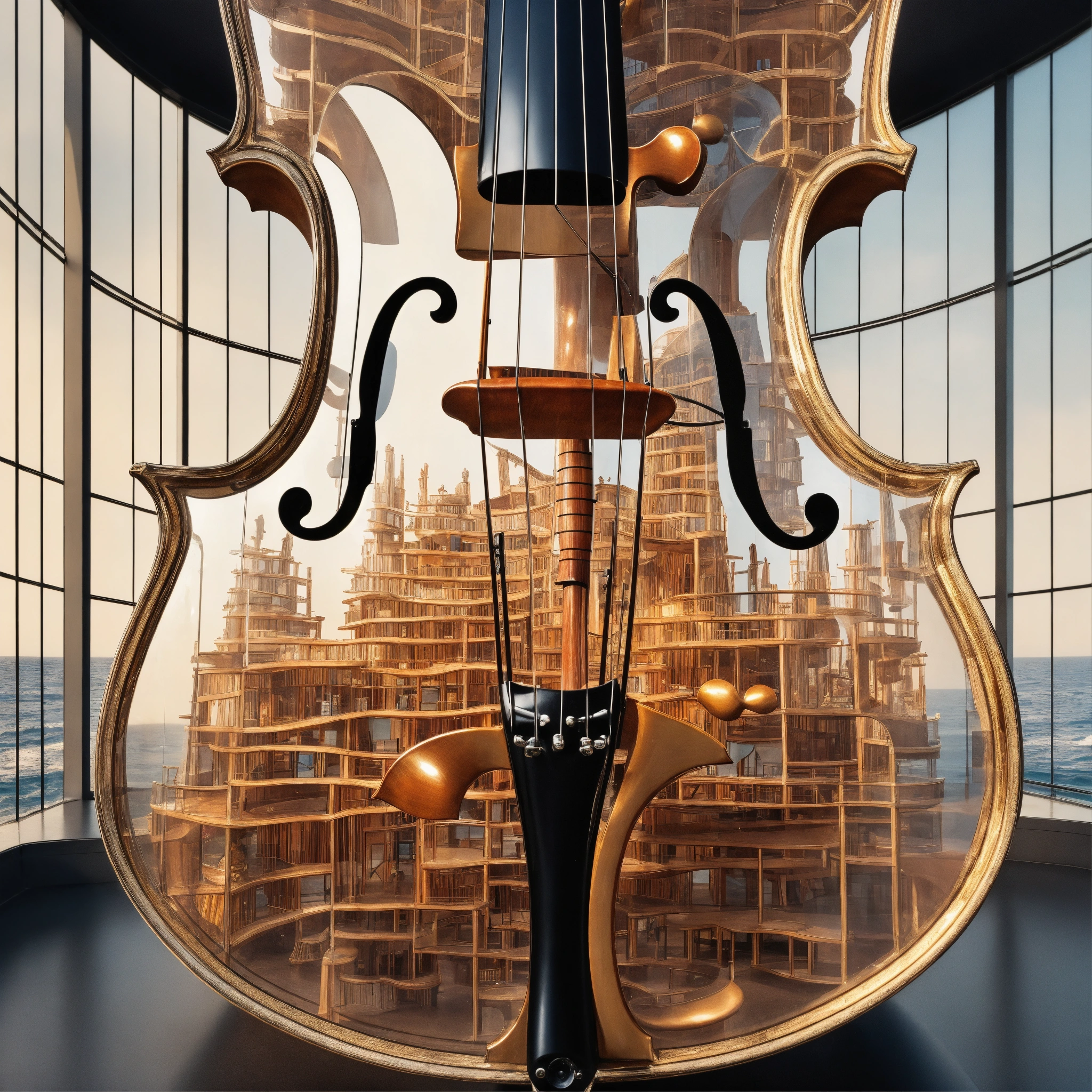 Lexica - A photorealistic closeup view of inside a transparent cello ...