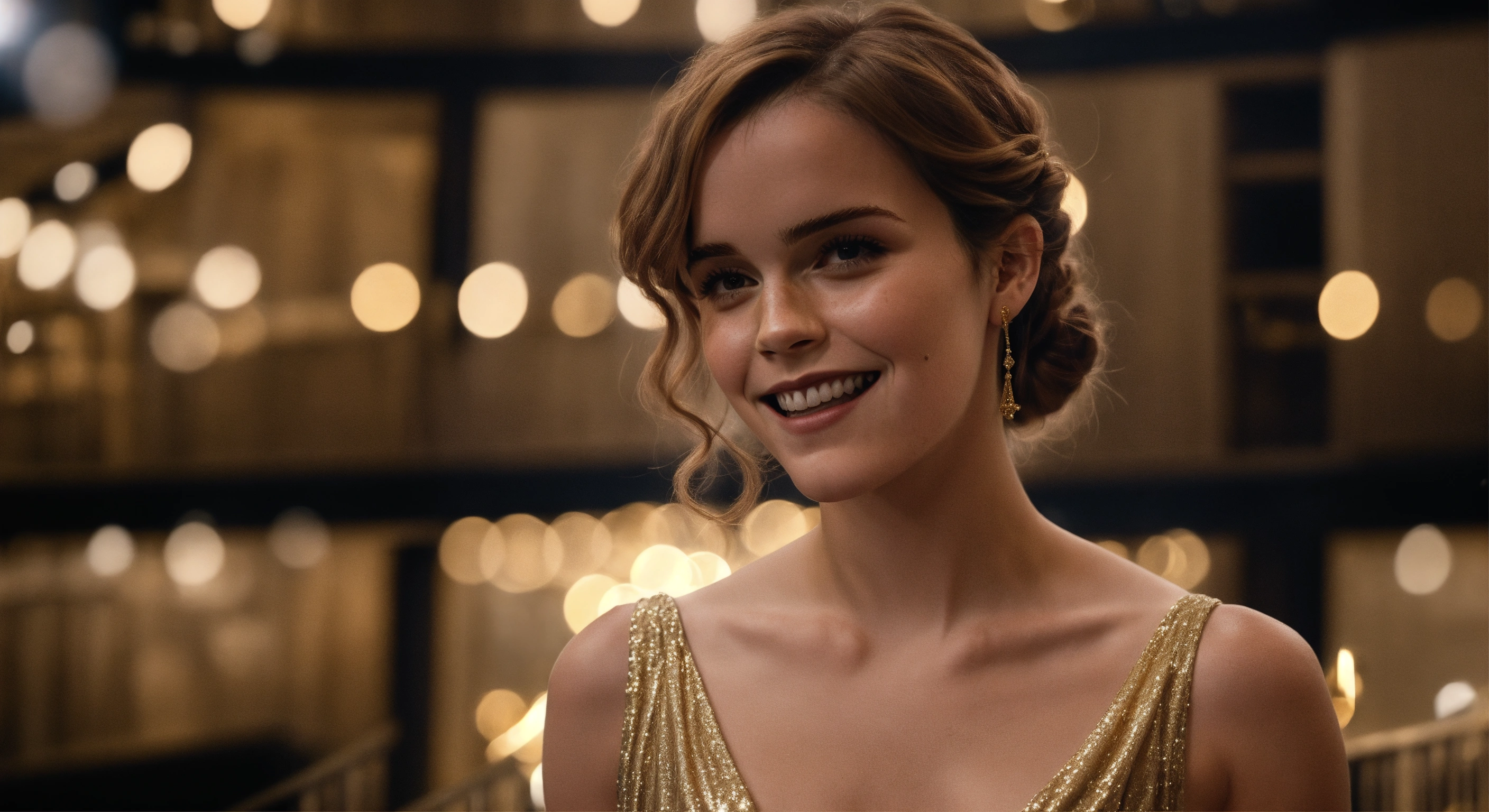 Lexica - High quality, movie scene of emma watson as hermione granger smile with a curly updo in ...