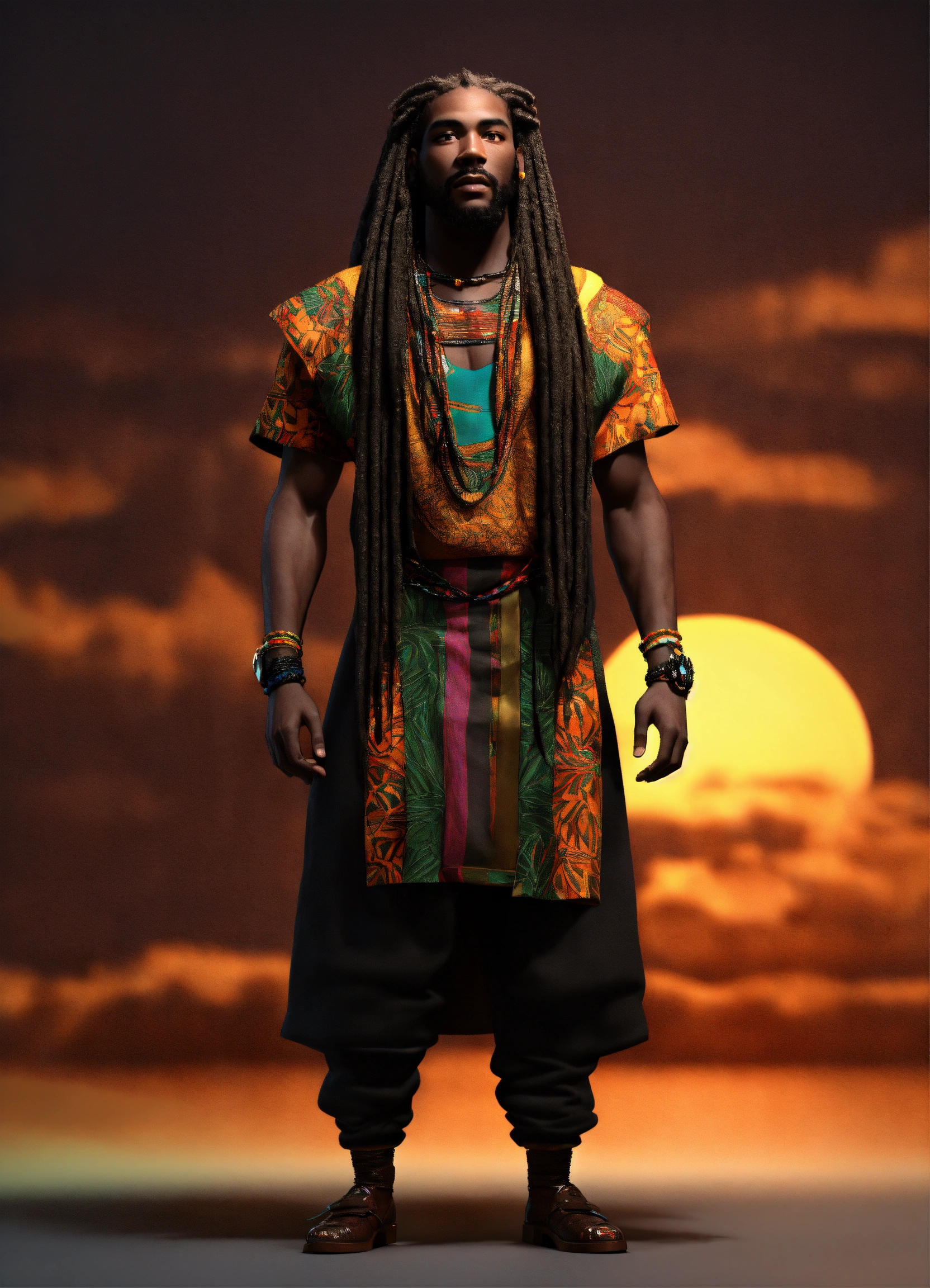 Lexica - 3d render of a Black man with long flowing dreadlocks, 6'5 ...