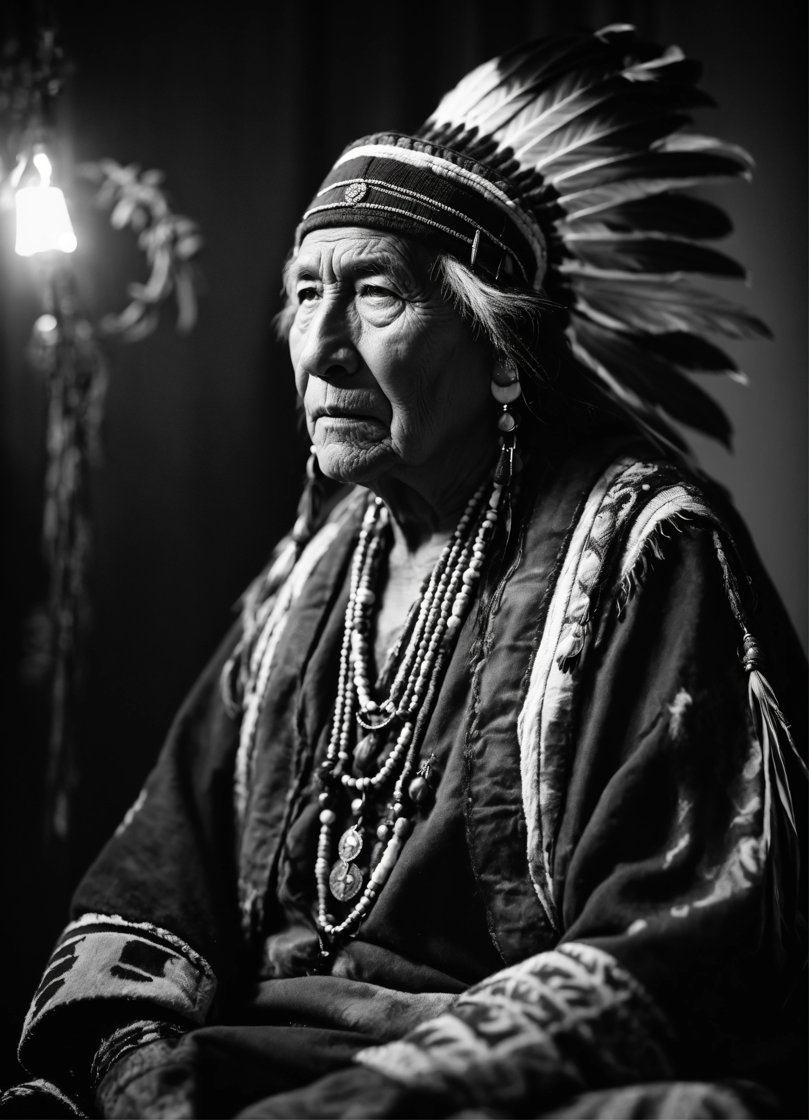 Lexica - Stoic native american elder in a rembrandt style with ...