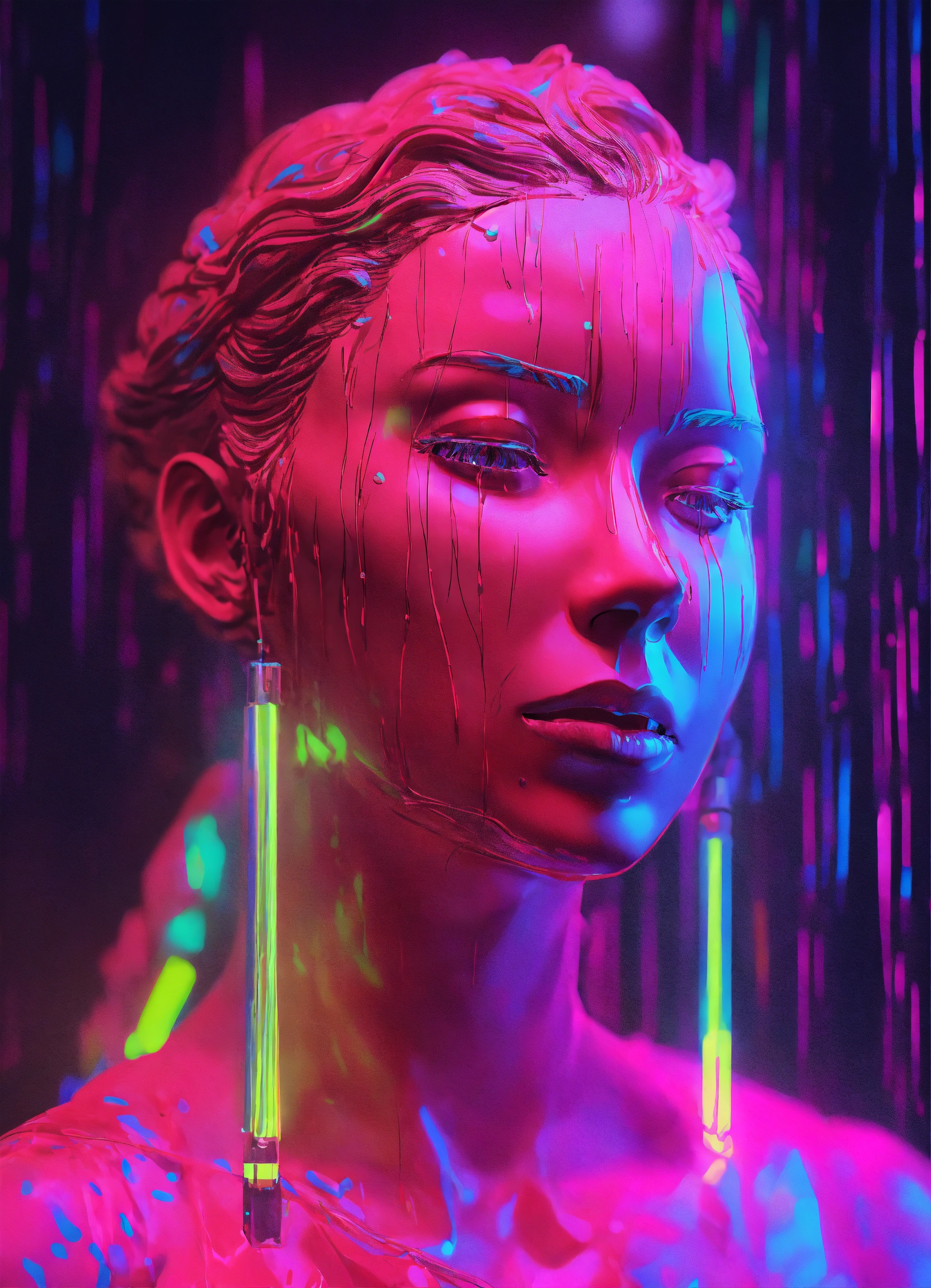 Lexica - Bust sculpture, of a woman's head and shoulders, neon color ...