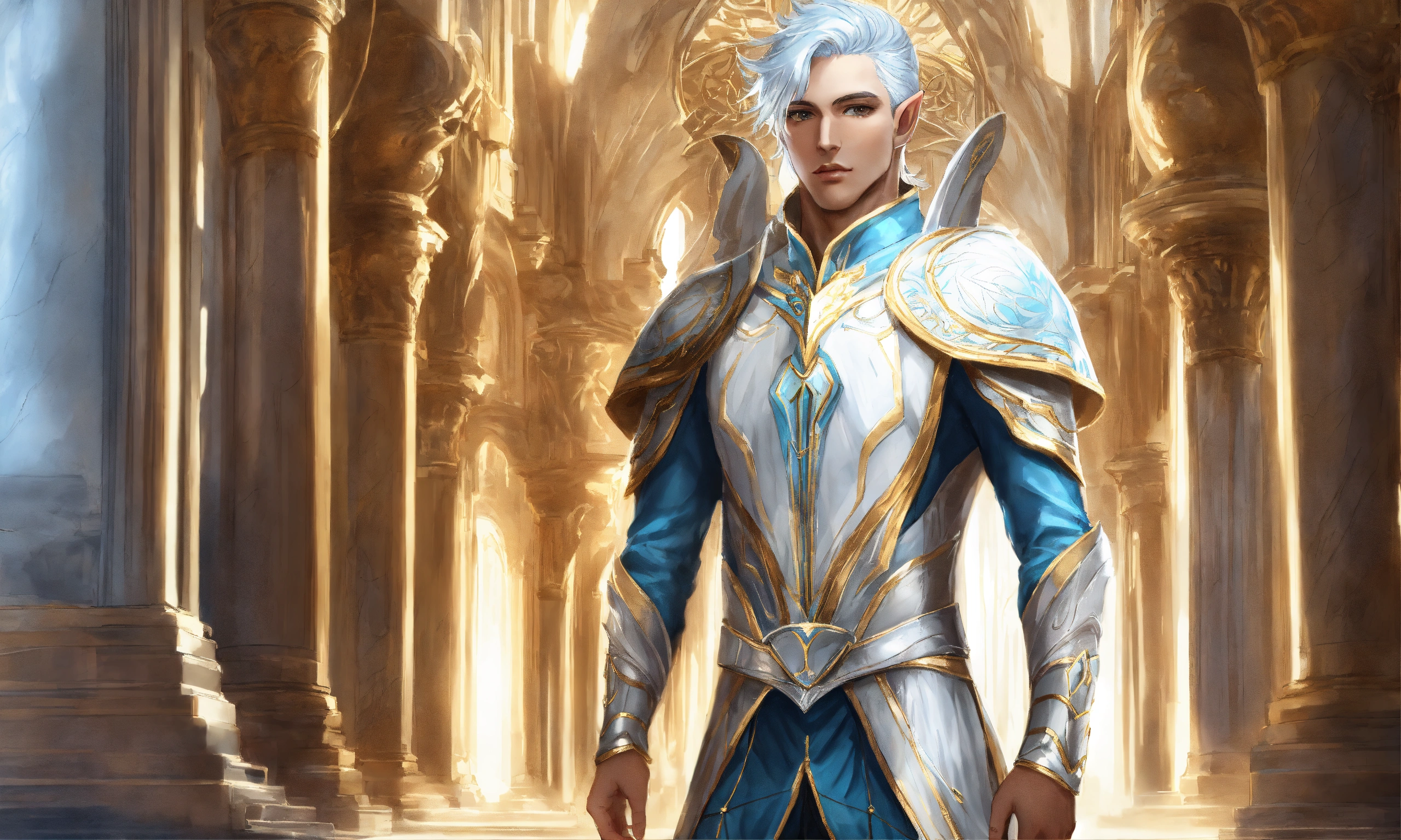 Lexica - Drawing of an elf, royalty, sci fi, cybernetic, white and ...