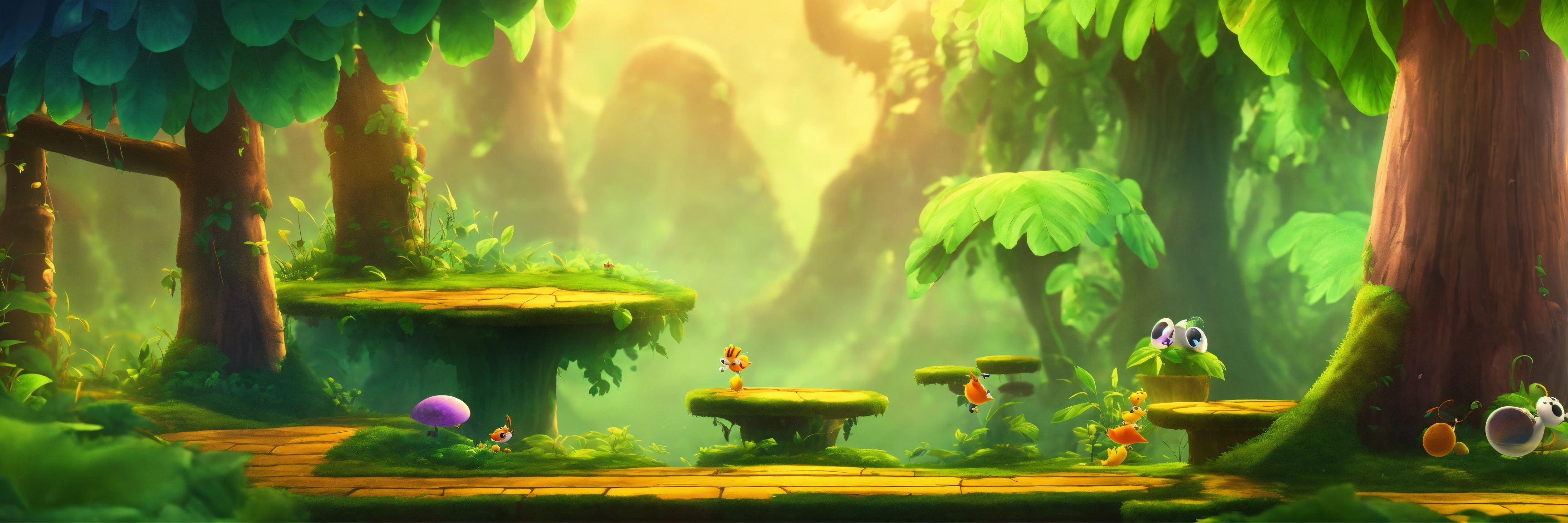 Lexica - Rayman style platform background with hyper realistic 8k scenes