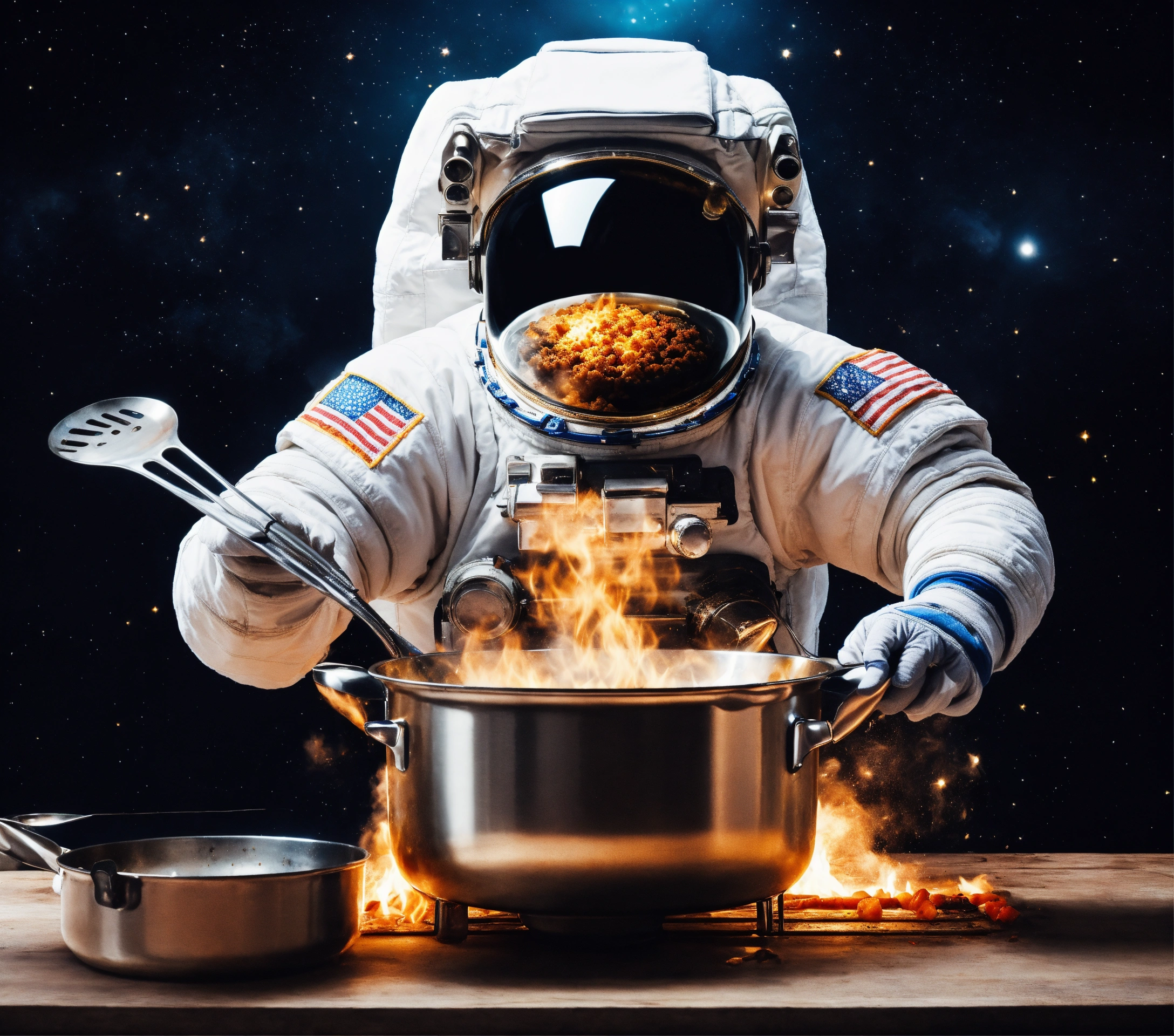 Lexica - Astronaut, cooking in pan, realistic