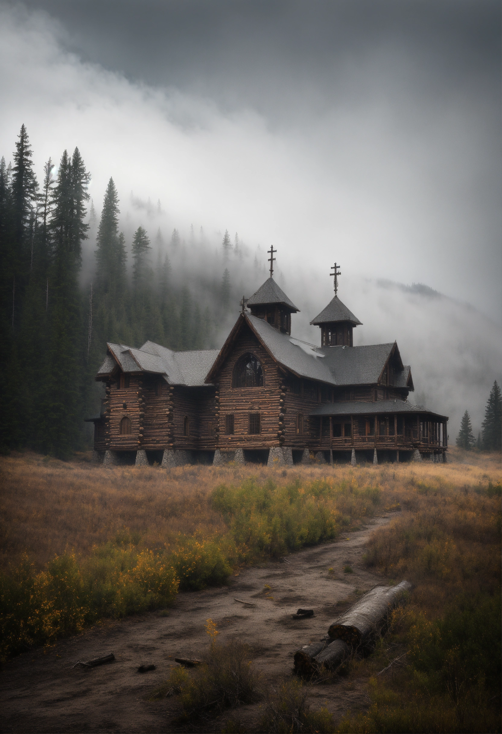 Lexica - An award winning photograph of a creepy log-constructed ...