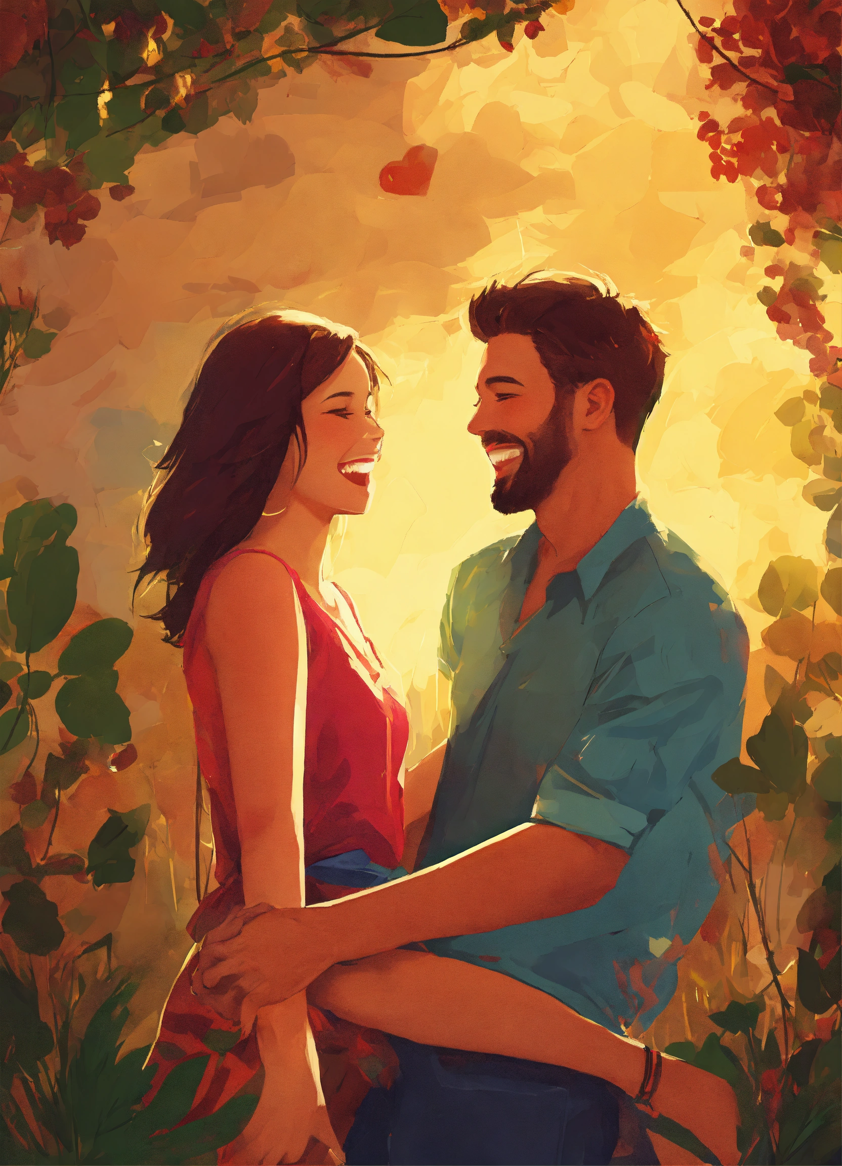 Lexica - Portrait of couple holding hands and laughing digital art