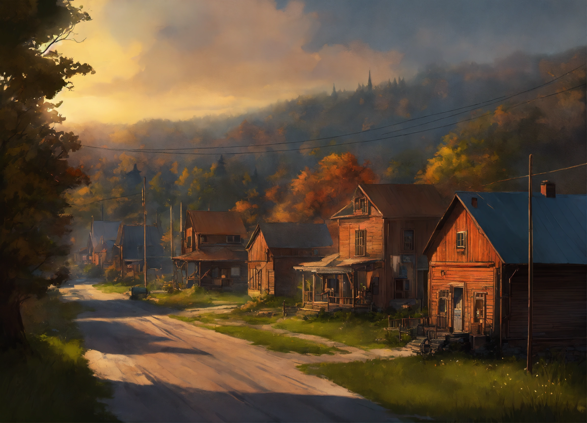 Lexica - Midwest small rural town surrounded by forest landscape, close ...