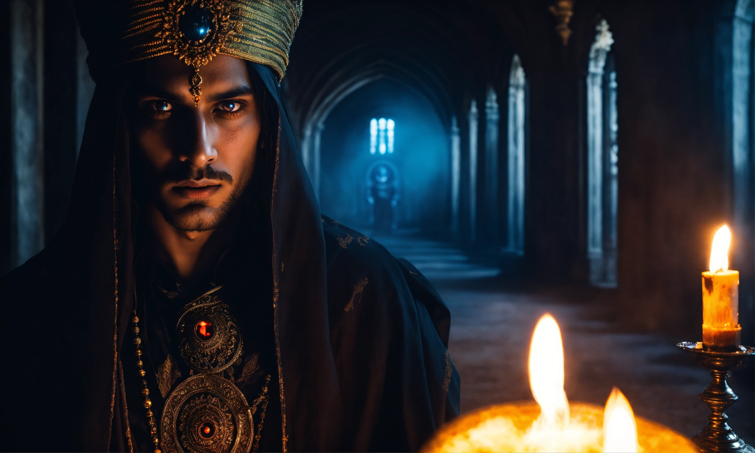 Lexica - Dramatic portrait of a young handsome, wicked indian sorcerer ...