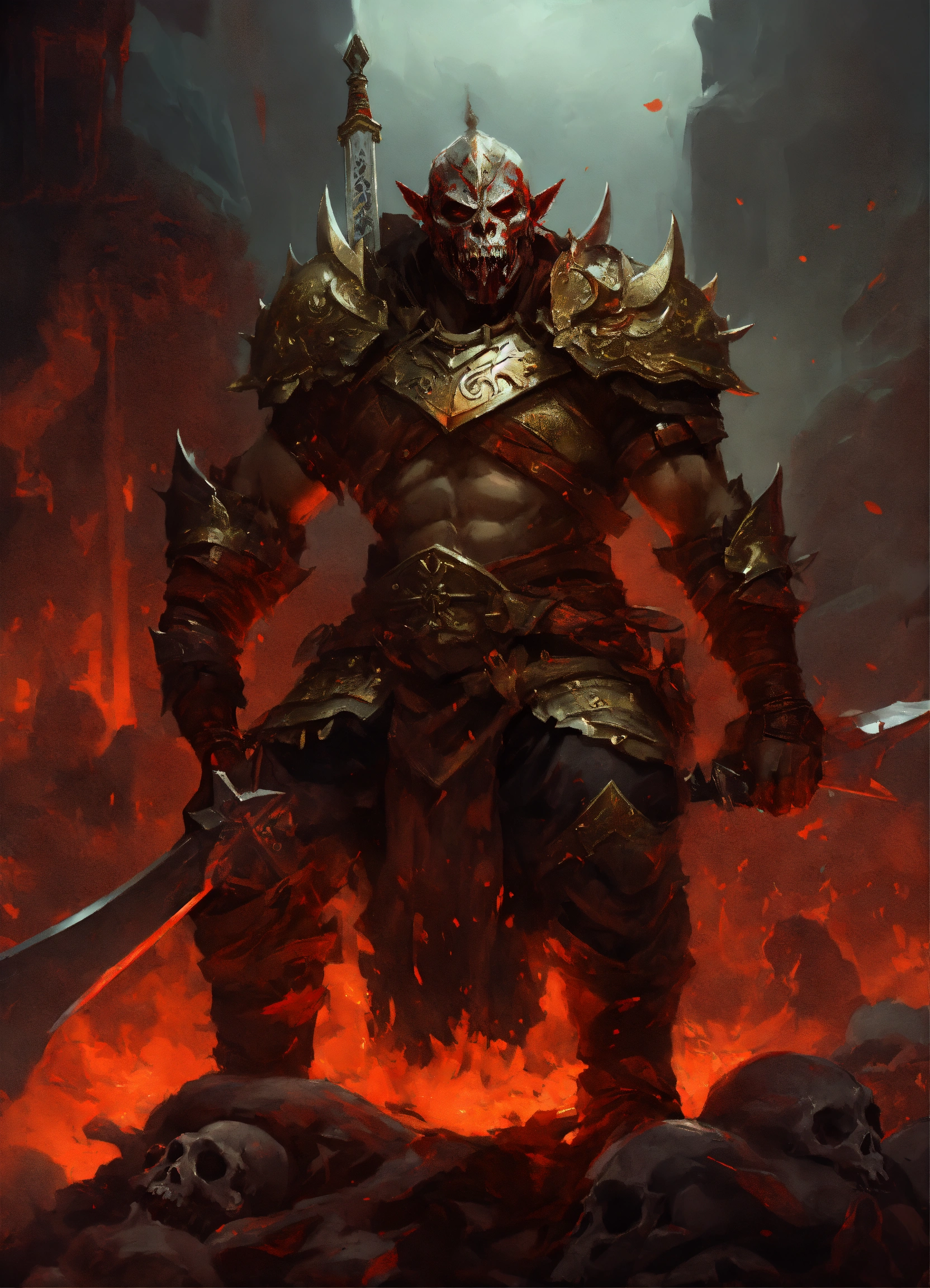 Lexica - Genre realism. Race Orc. A warrior dressed in plate armor sits ...