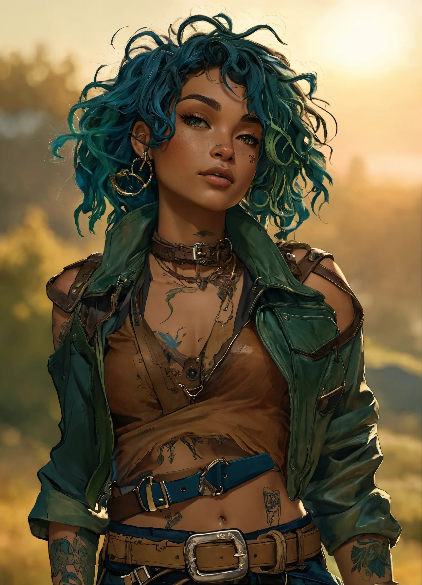 Lexica - Rpg character, artwork, thin curvy wild looking female with hard features, tan skin ...