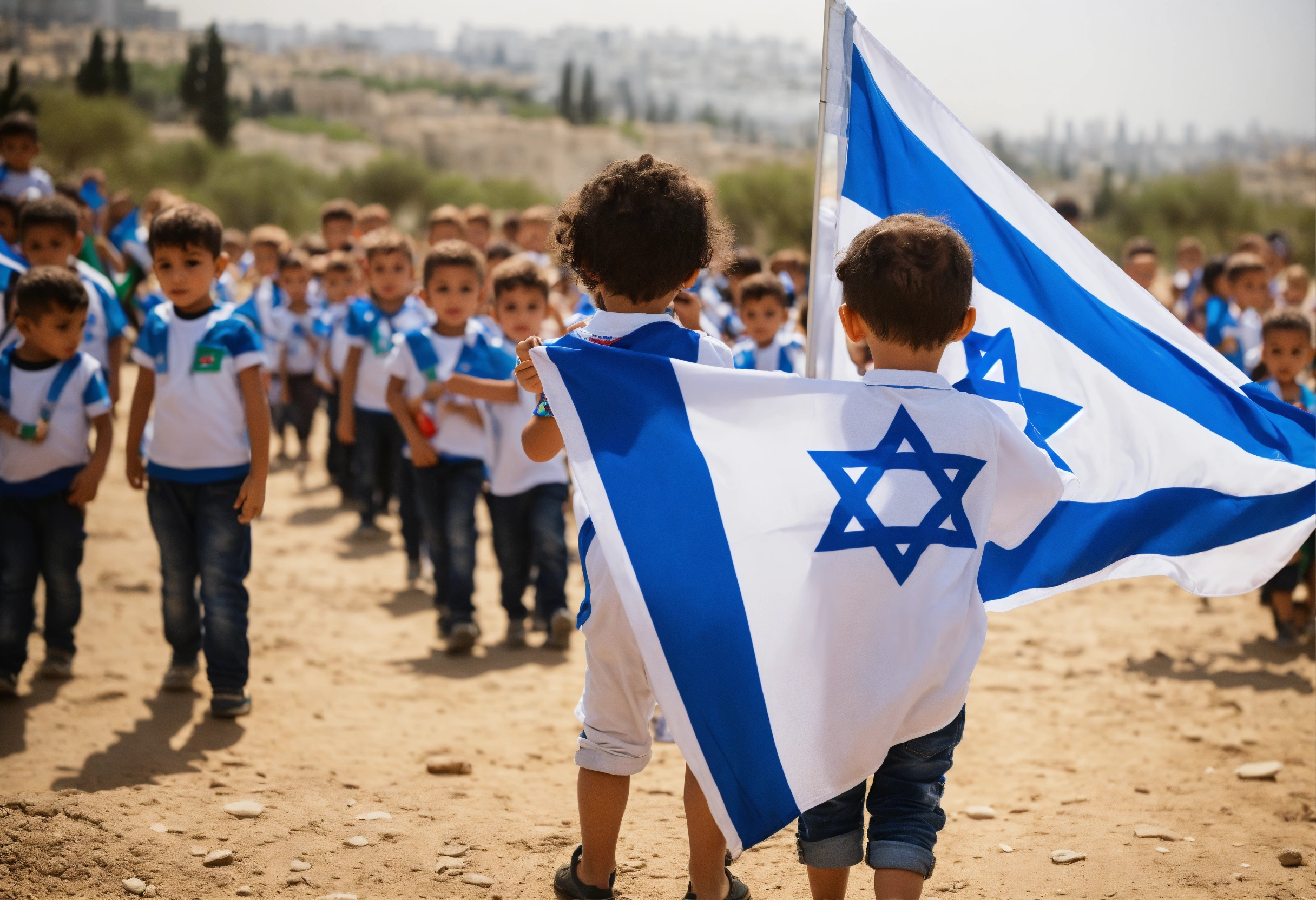 Lexica - Hundreds of children up to 6 years old, with the Israeli shirt ...