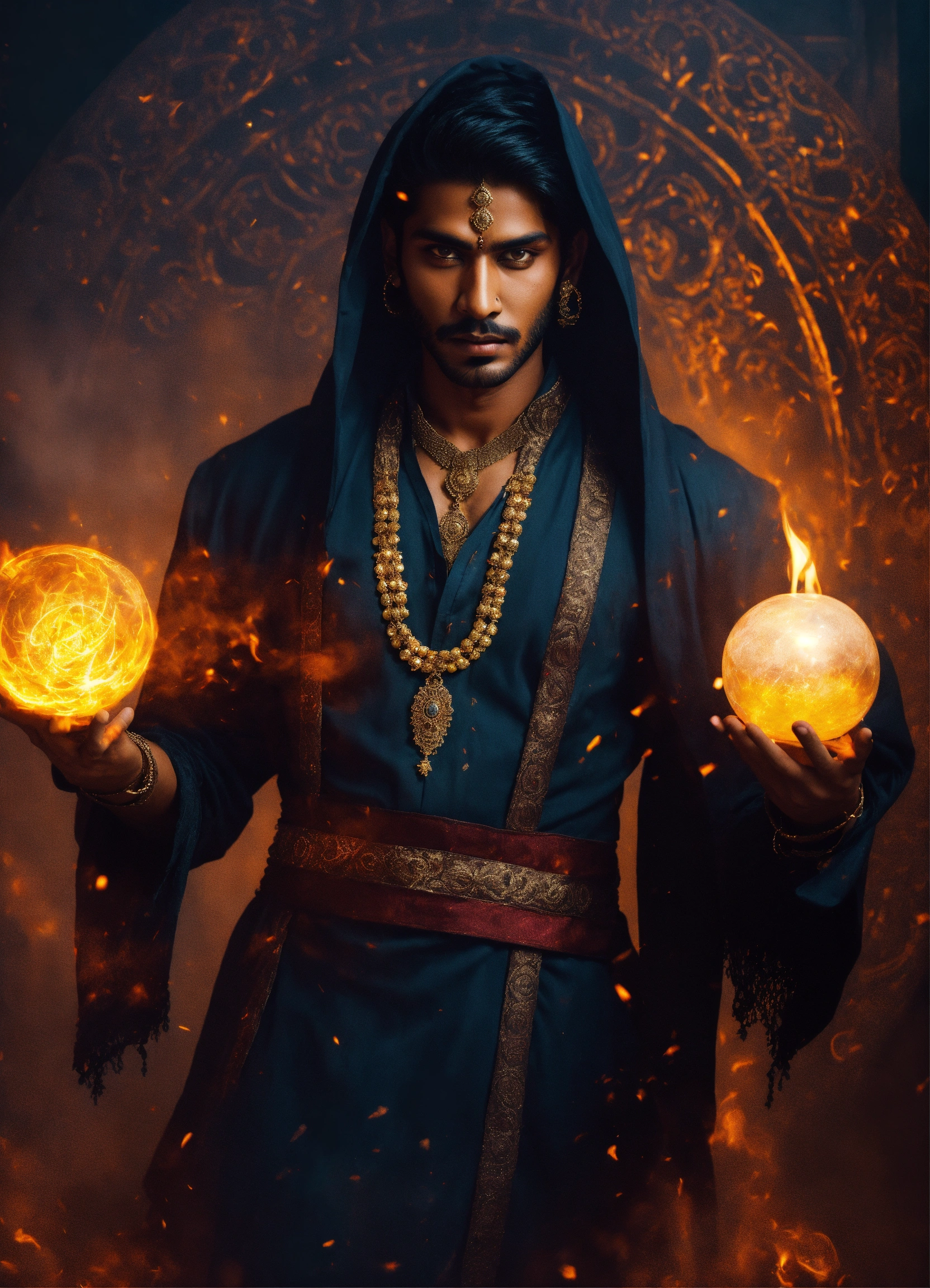 Lexica - Young handsome malevolent indian male sorcerer, dark, lavish ...