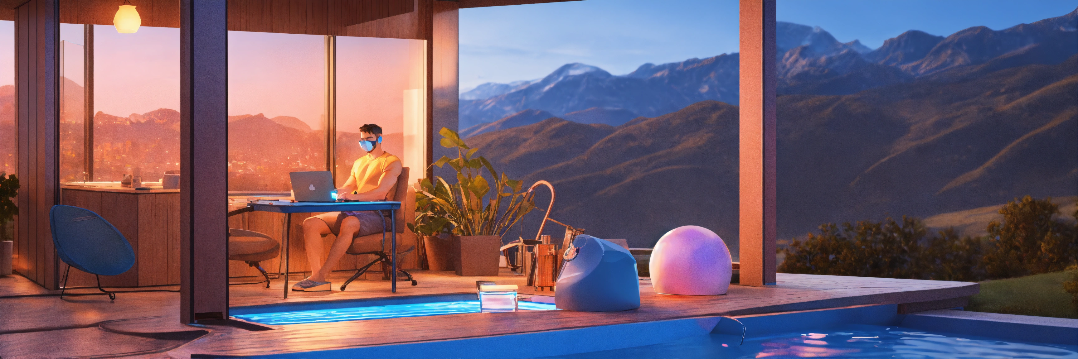 Lexica - Cube cutout of a guy working on laptop from hot tub, beautiful ...