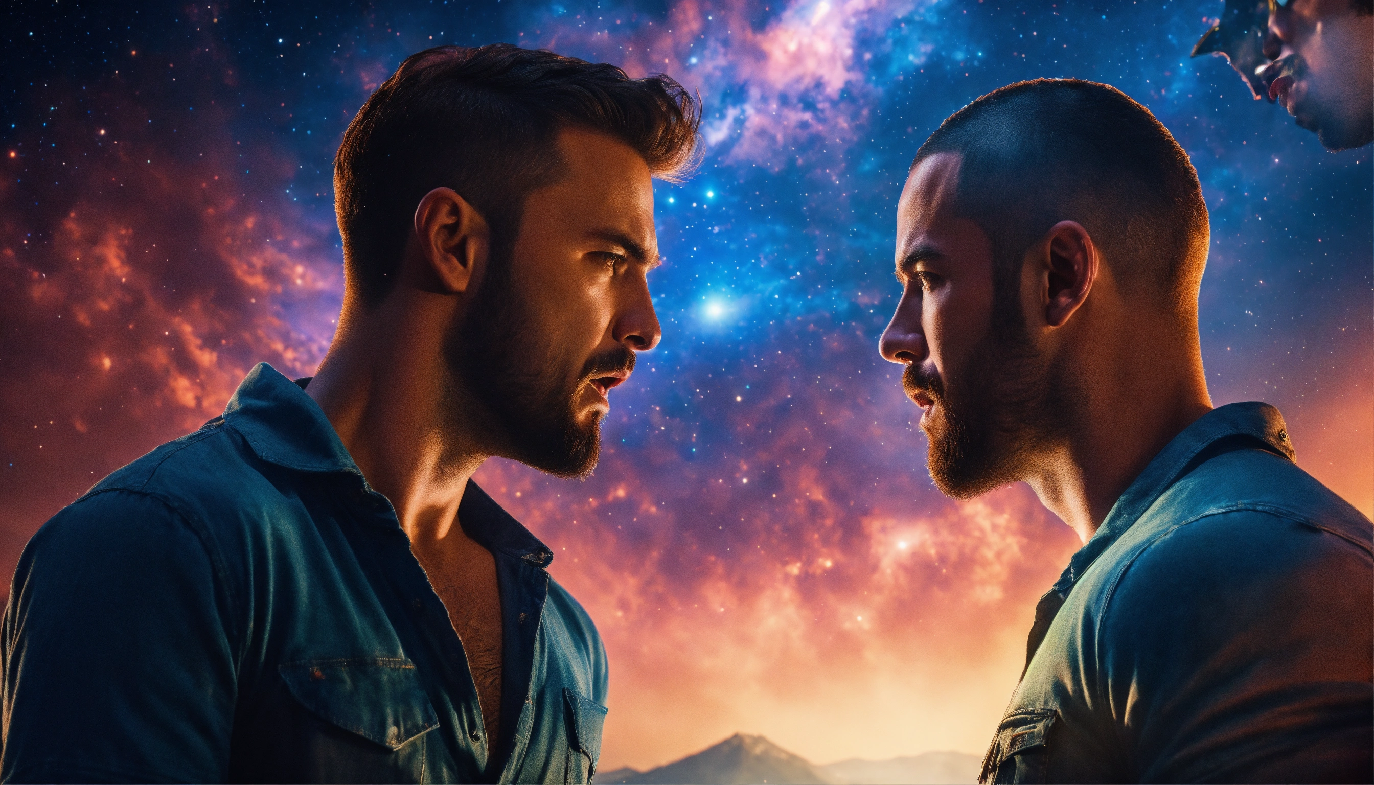 Lexica - Two men facing each other, one yelling, crew cut, no beard ...