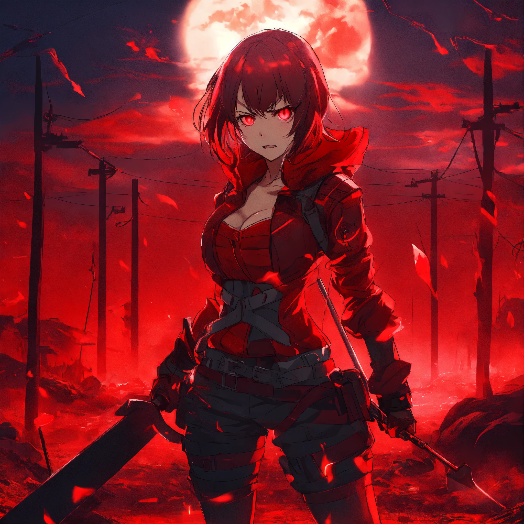 Lexica - Create a red background, with an anime girl whit glowing eyes ...