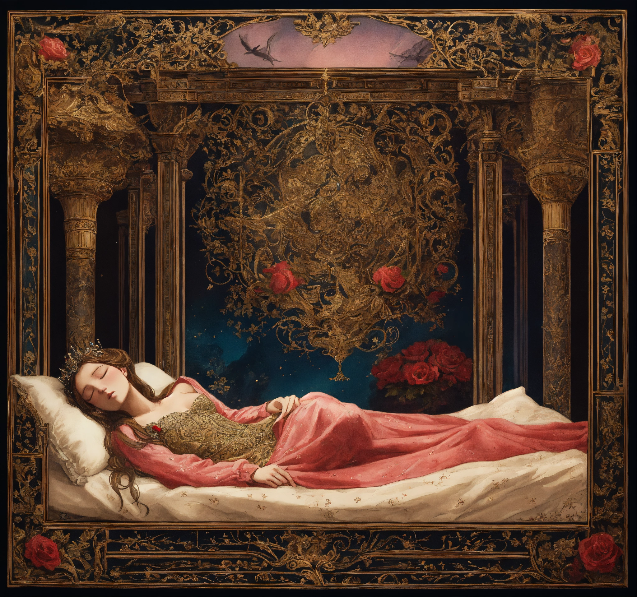 Lexica - The sleeping beauty, princess asleep on her back, death bed ...
