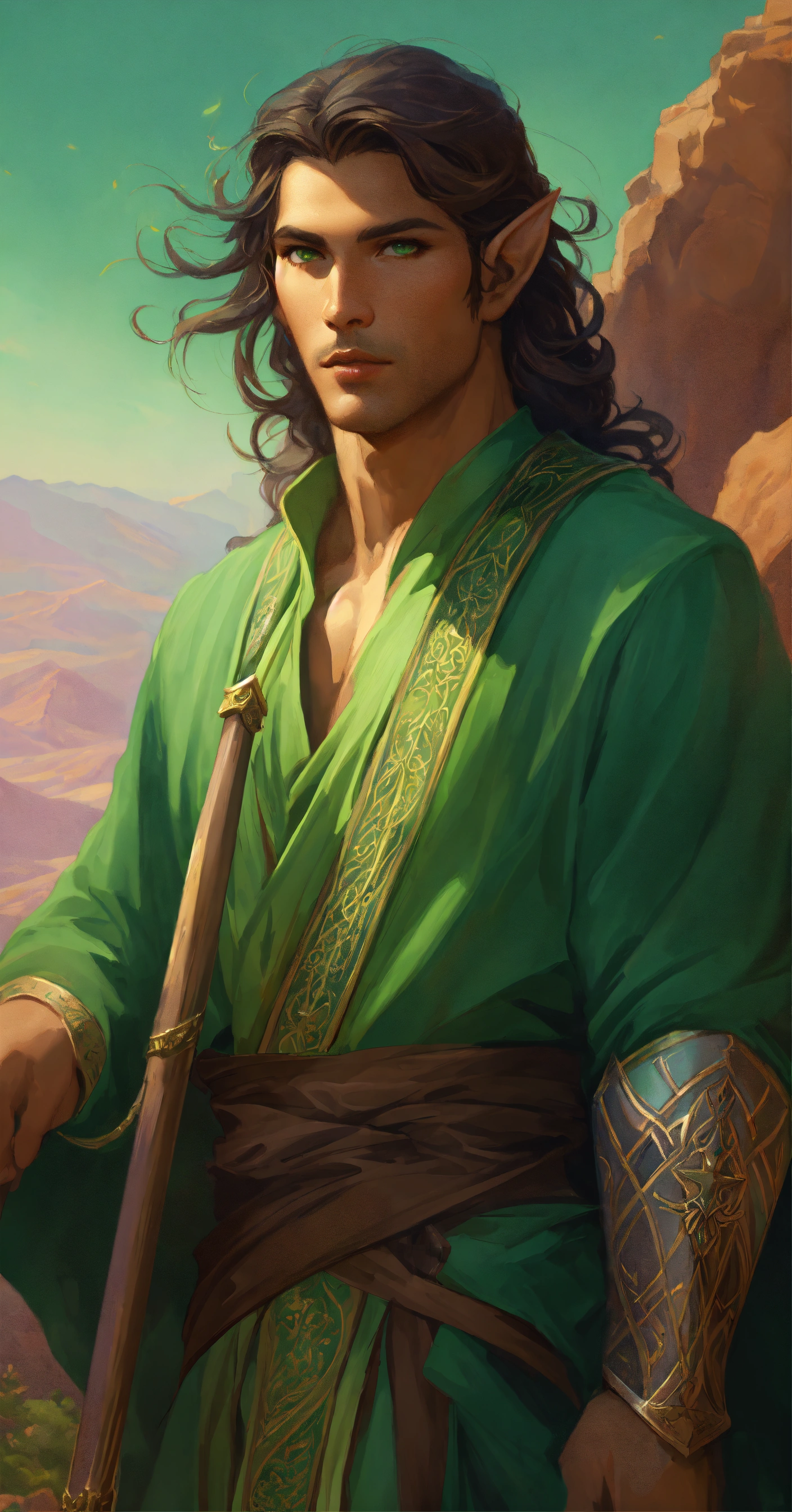 Lexica - Persian Male Elf Wizard with magical staff, high cheekbones ...