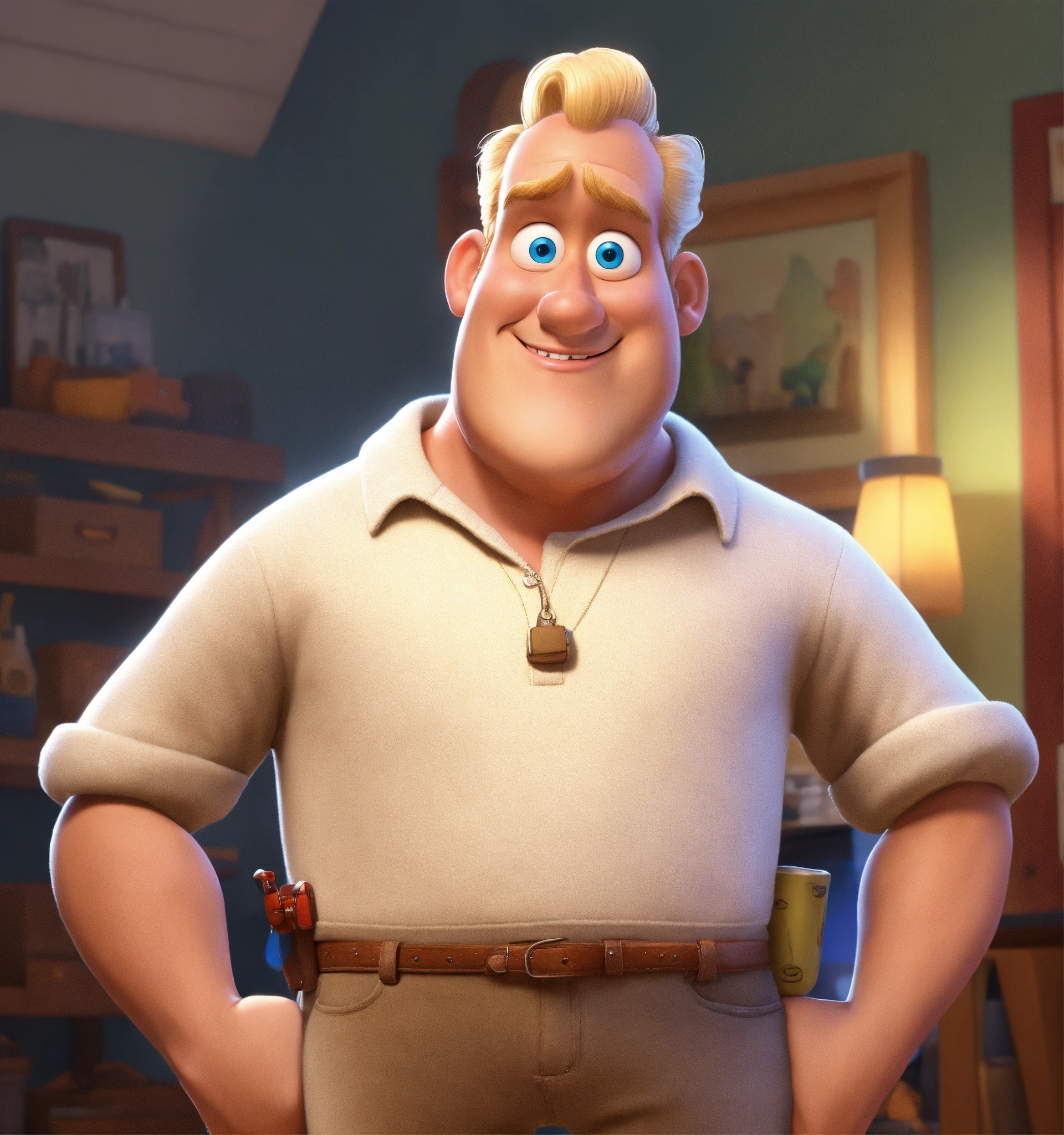 Lexica - Pixar middle-aged man blonde full body blue eyes big nouse cartoon