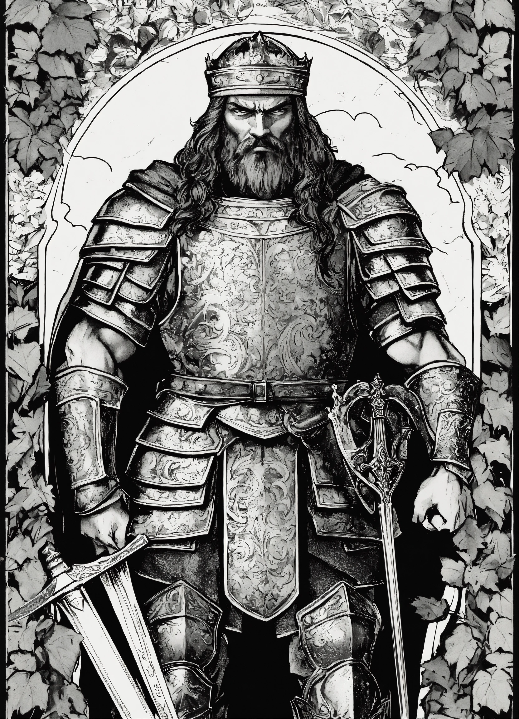 Lexica - A stoic king muscular with plate armor looking angry holding ...
