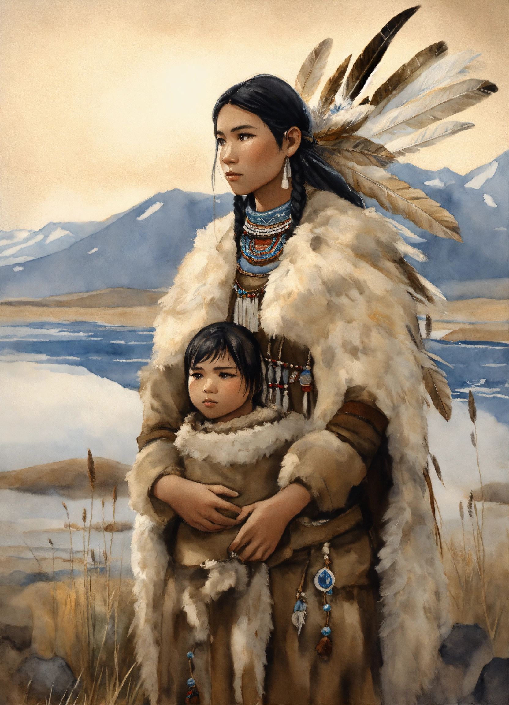 Lexica - Full body Illustration of an inuit woman, young, 18 years old ...
