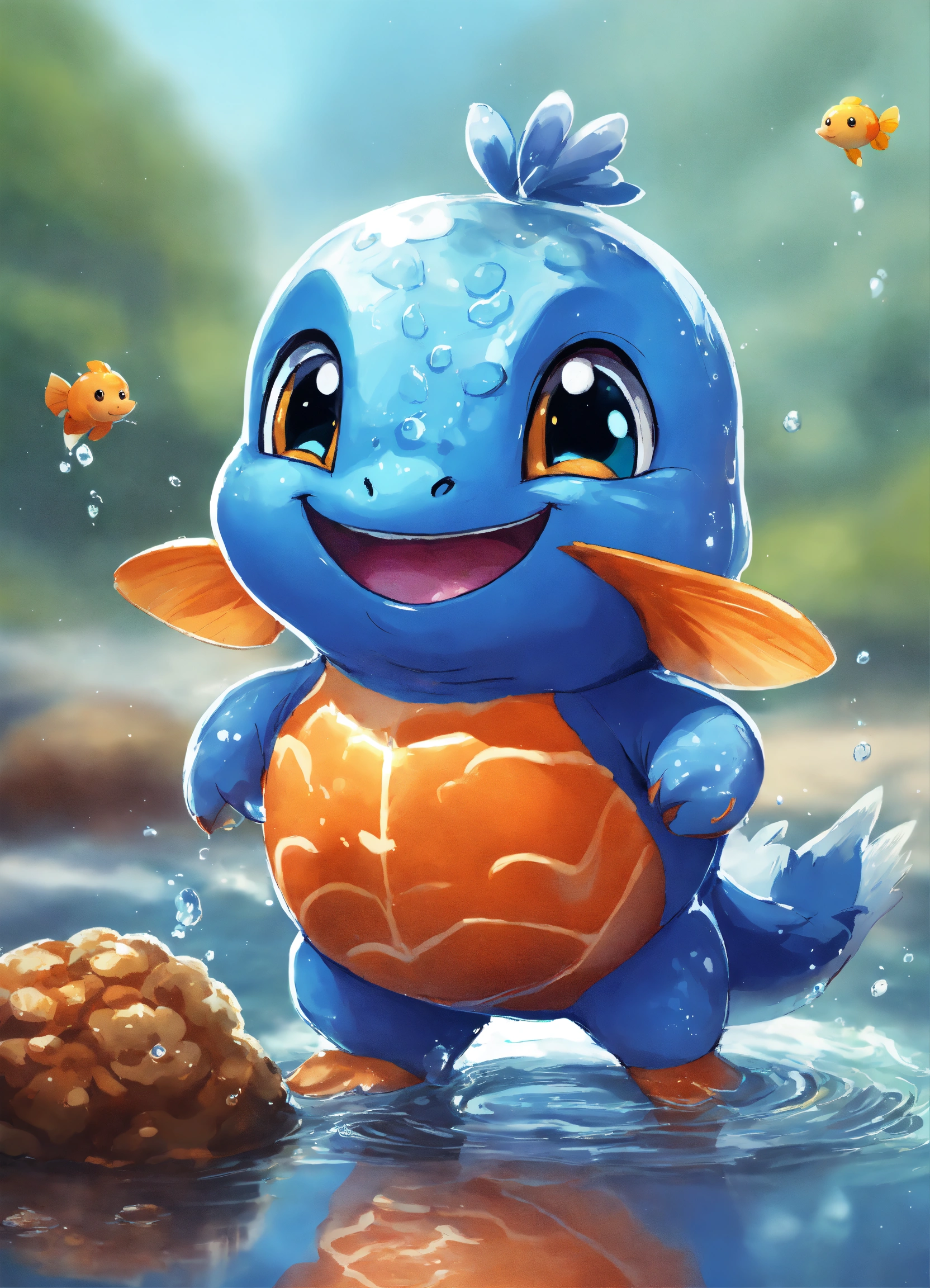 Lexica - Adorable little blue creature, big head, white tummy, round ...