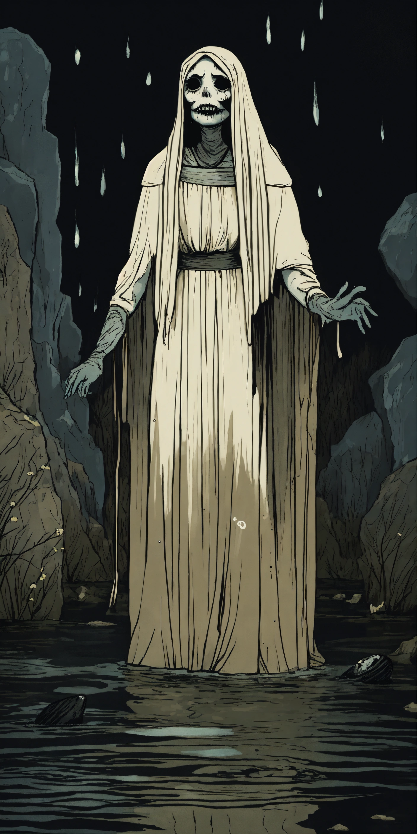 Lexica - A terrifying ghost, La Llorona, with her head in a river ...