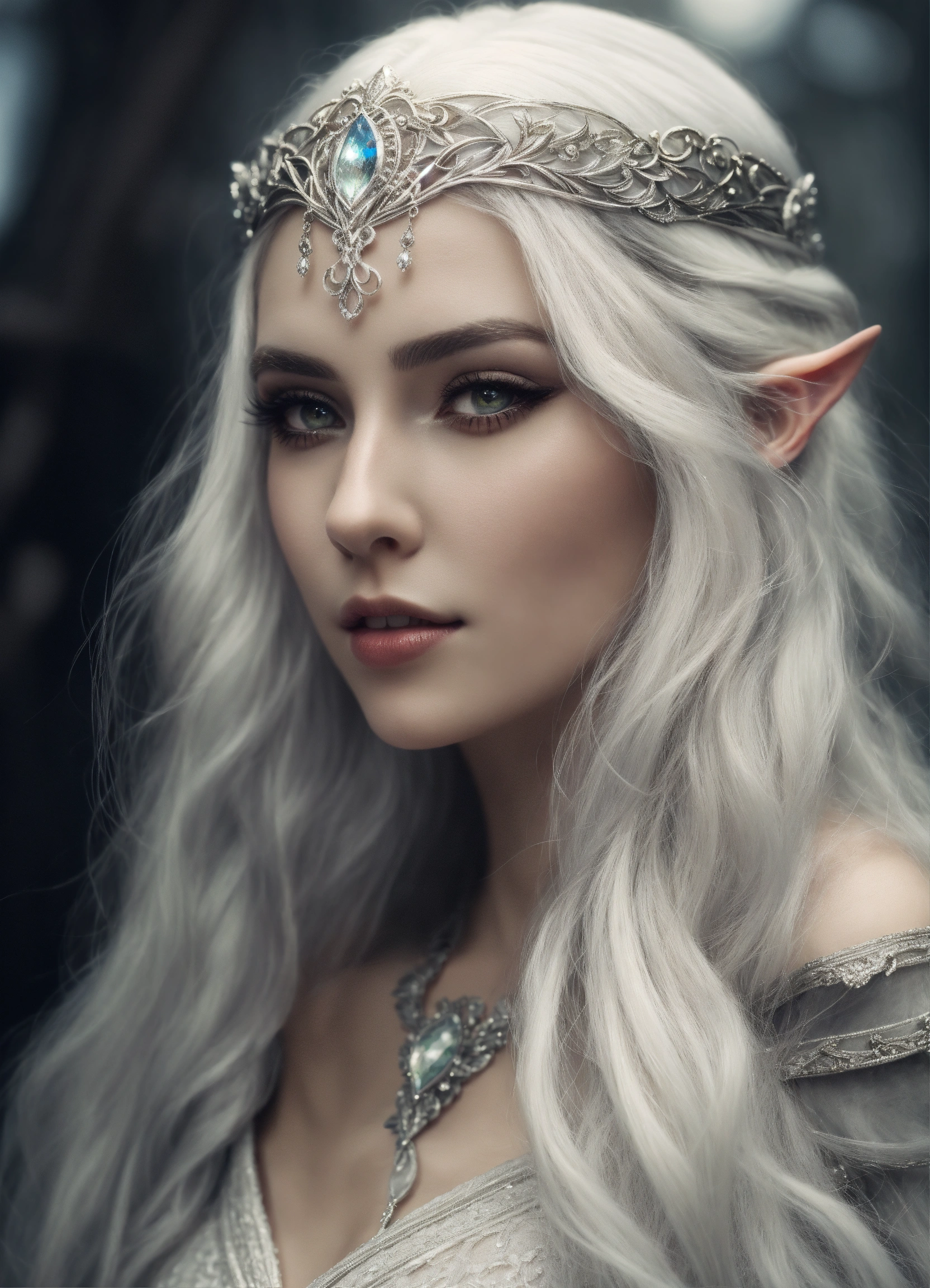 Lexica - Ethereally beautiful, elven woman, long white hair, silver ...
