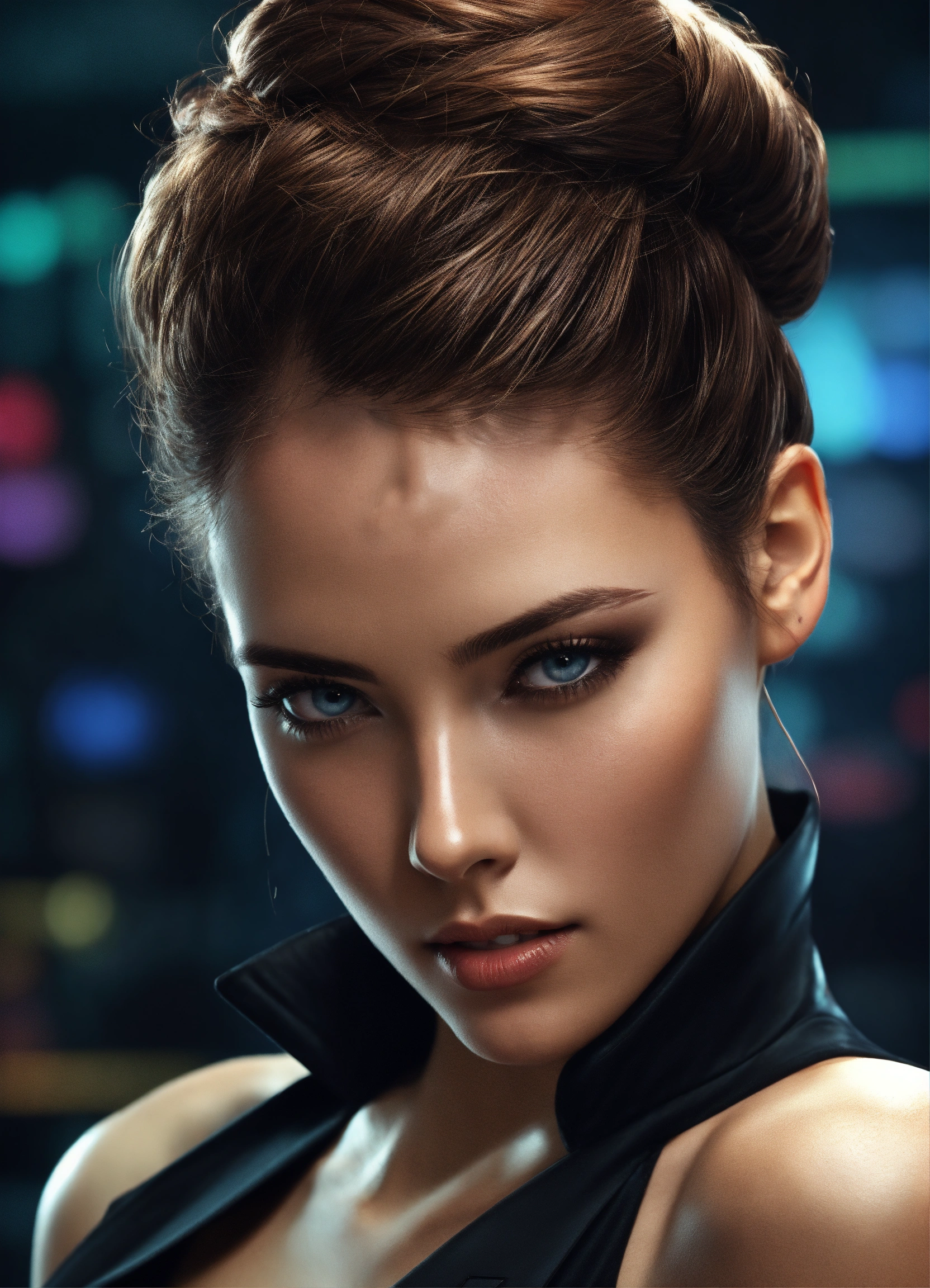 Lexica - Photorealistic cruel woman brown glossy hair in a bun dominant ...