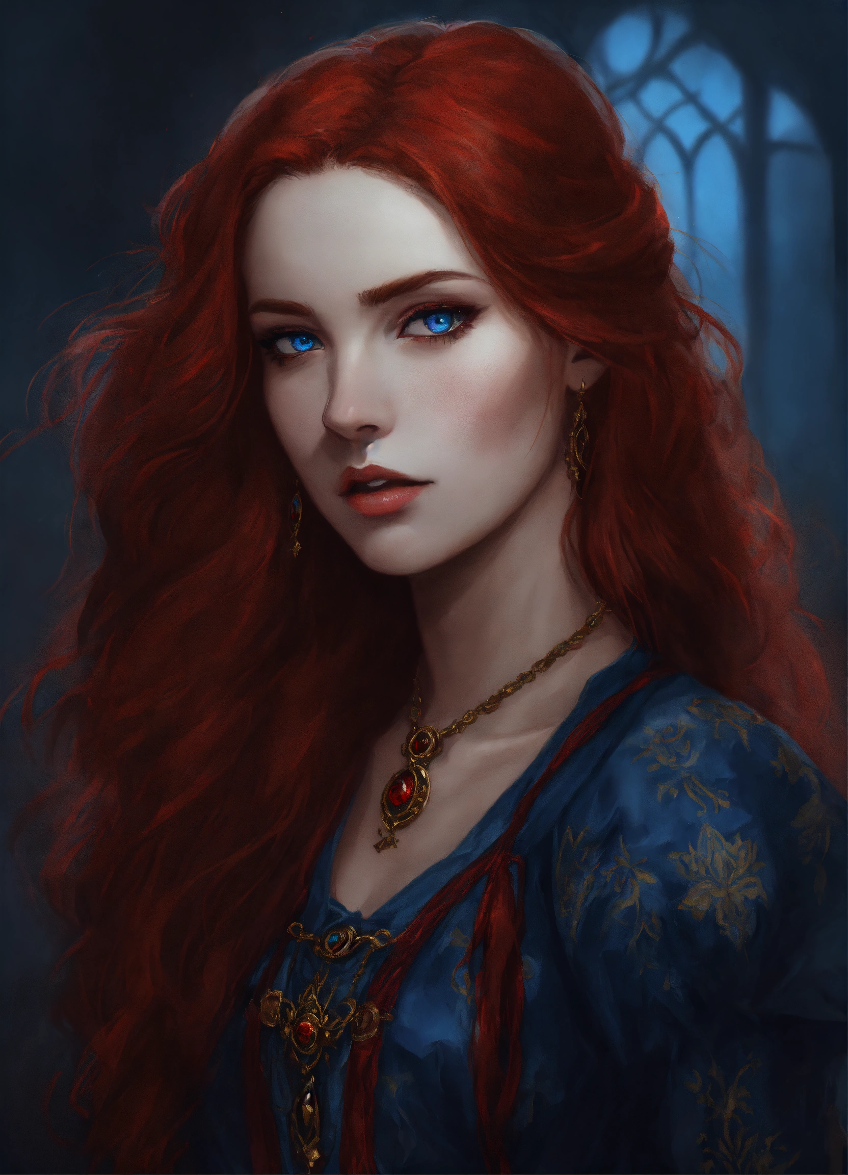 Lexica - Drawing of portrait of russian 20 year old woman dark evil red ...