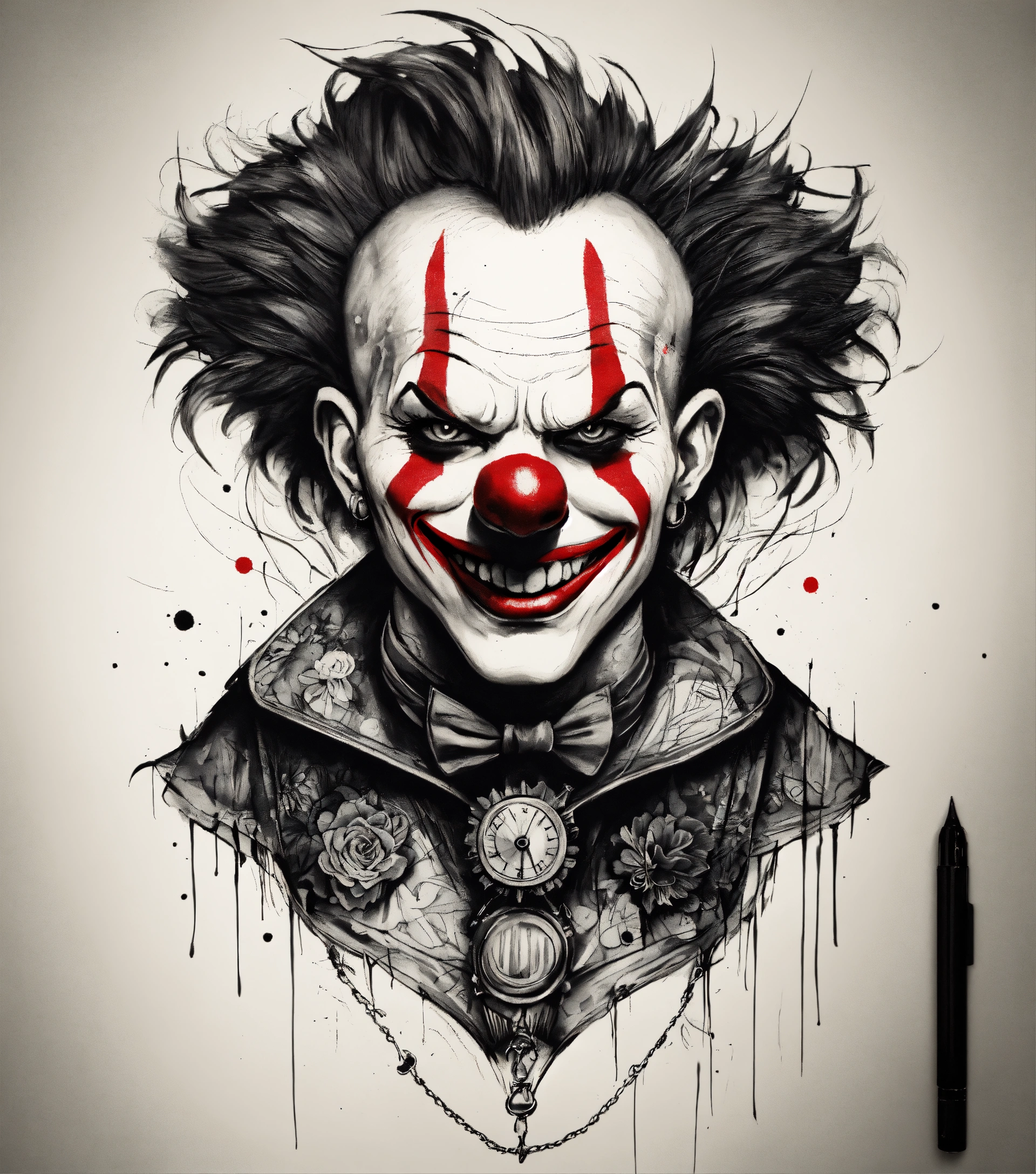 Lexica - Tattoo design, punk clown, simple design on white background ...