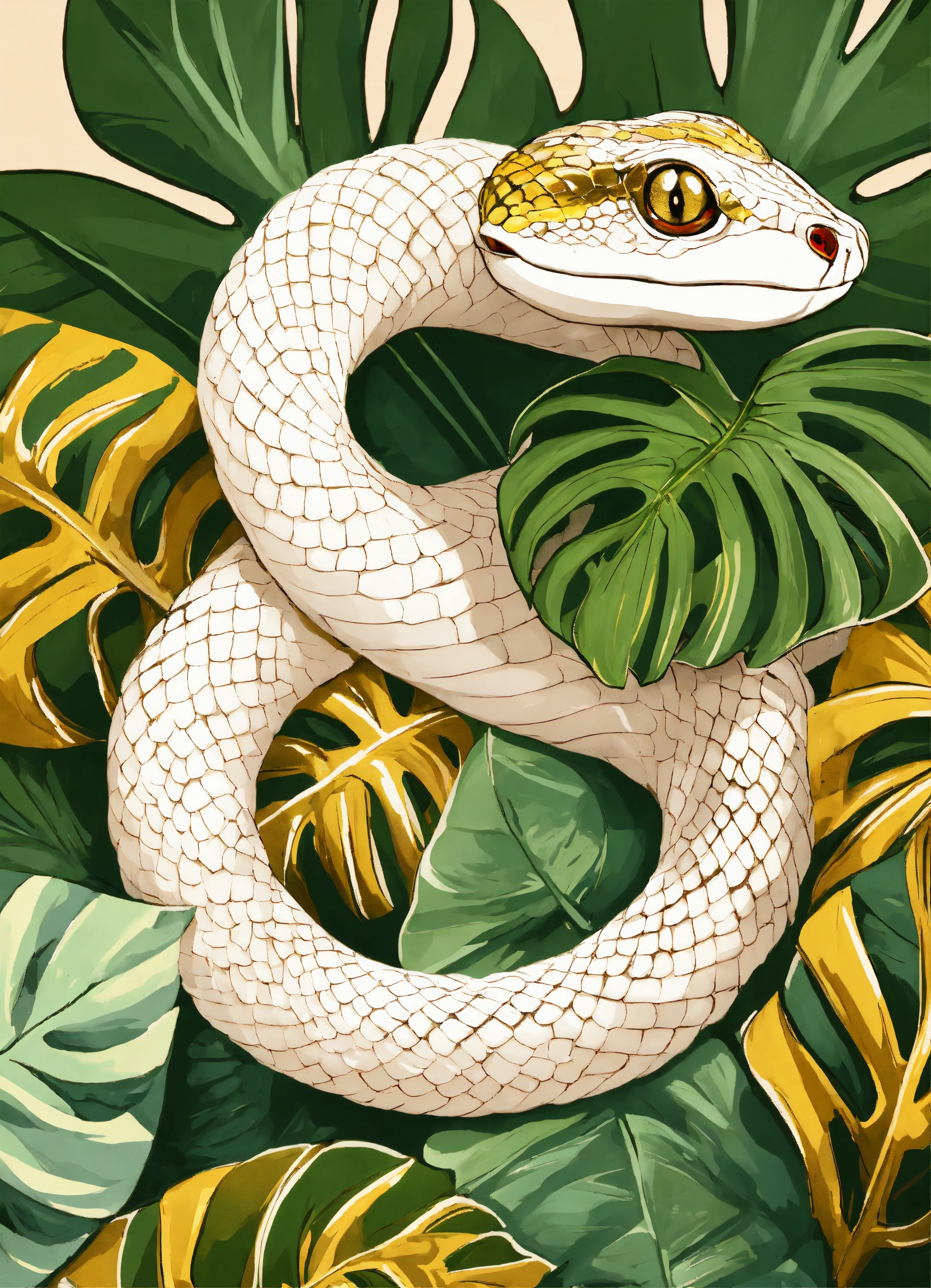 Lexica - White beautiful snake with golden eyes and read head on ...