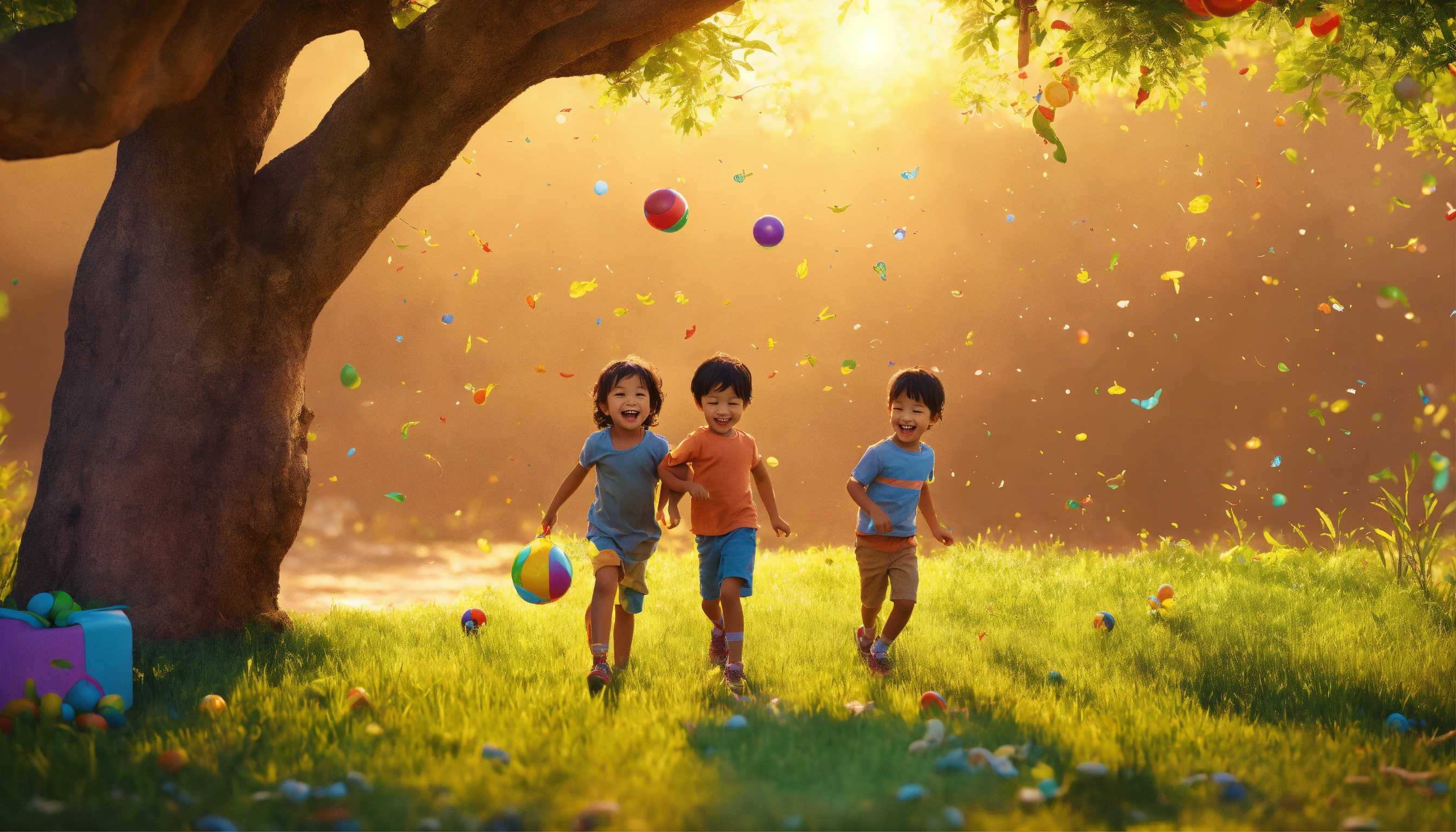 Lexica - Generate an image depicting happy and playful children under a ...