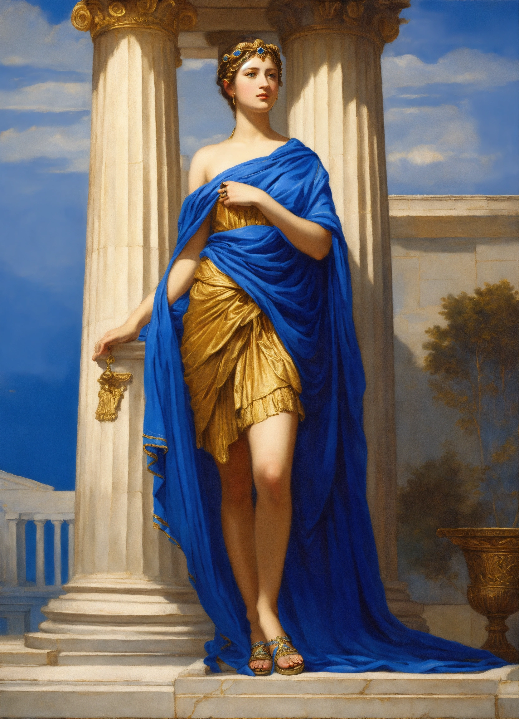 Lexica - Neoclassical art. Full body. Hera. Greek Goddess. royal blue toga.