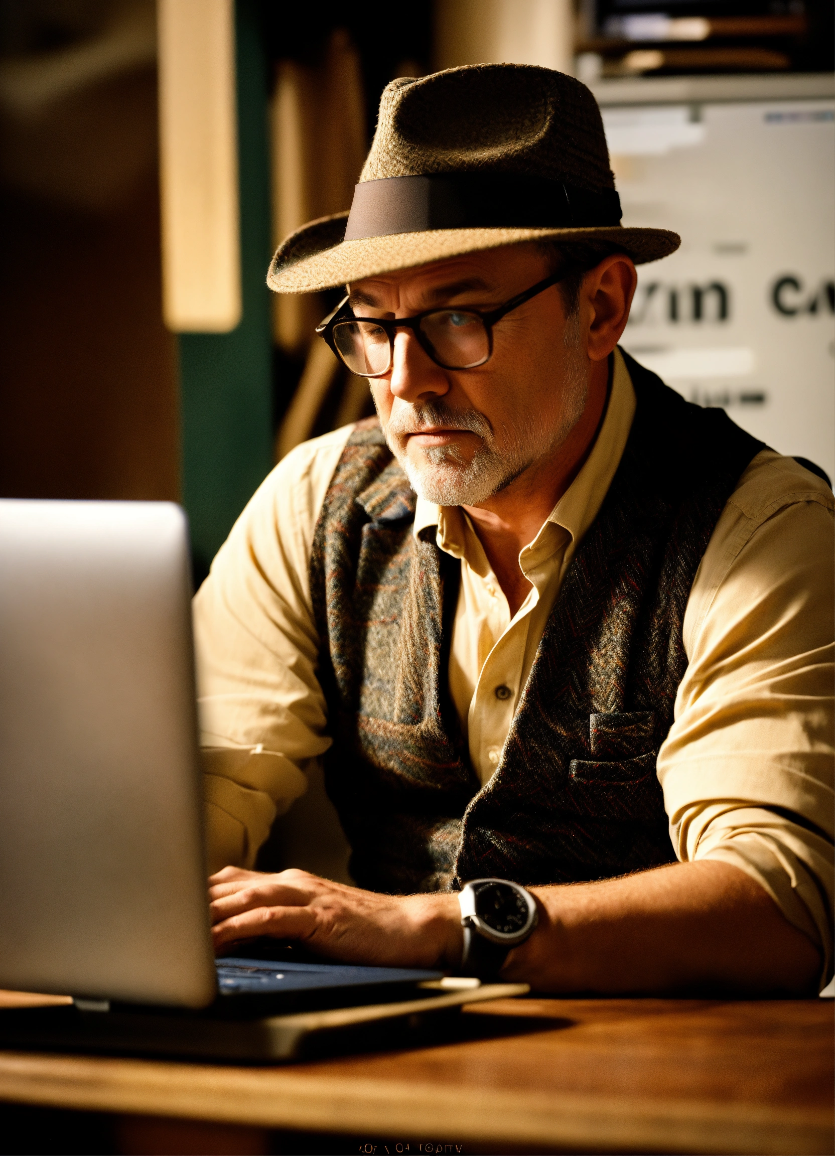 Lexica - The modern writer, a man in his late fifties, in a tweed vest ...