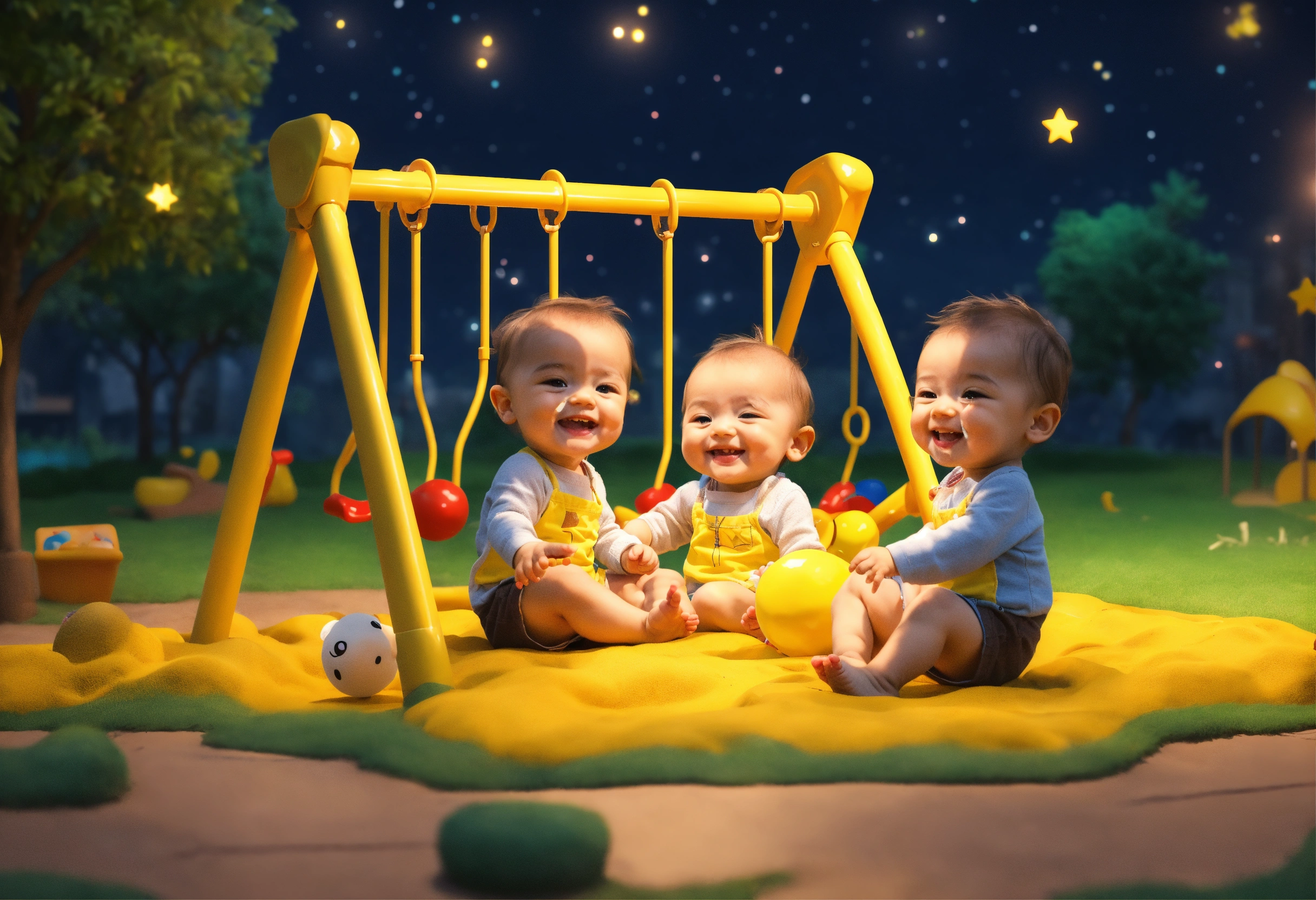 Lexica - On a bright night, Three sweet babies are playing in the ...