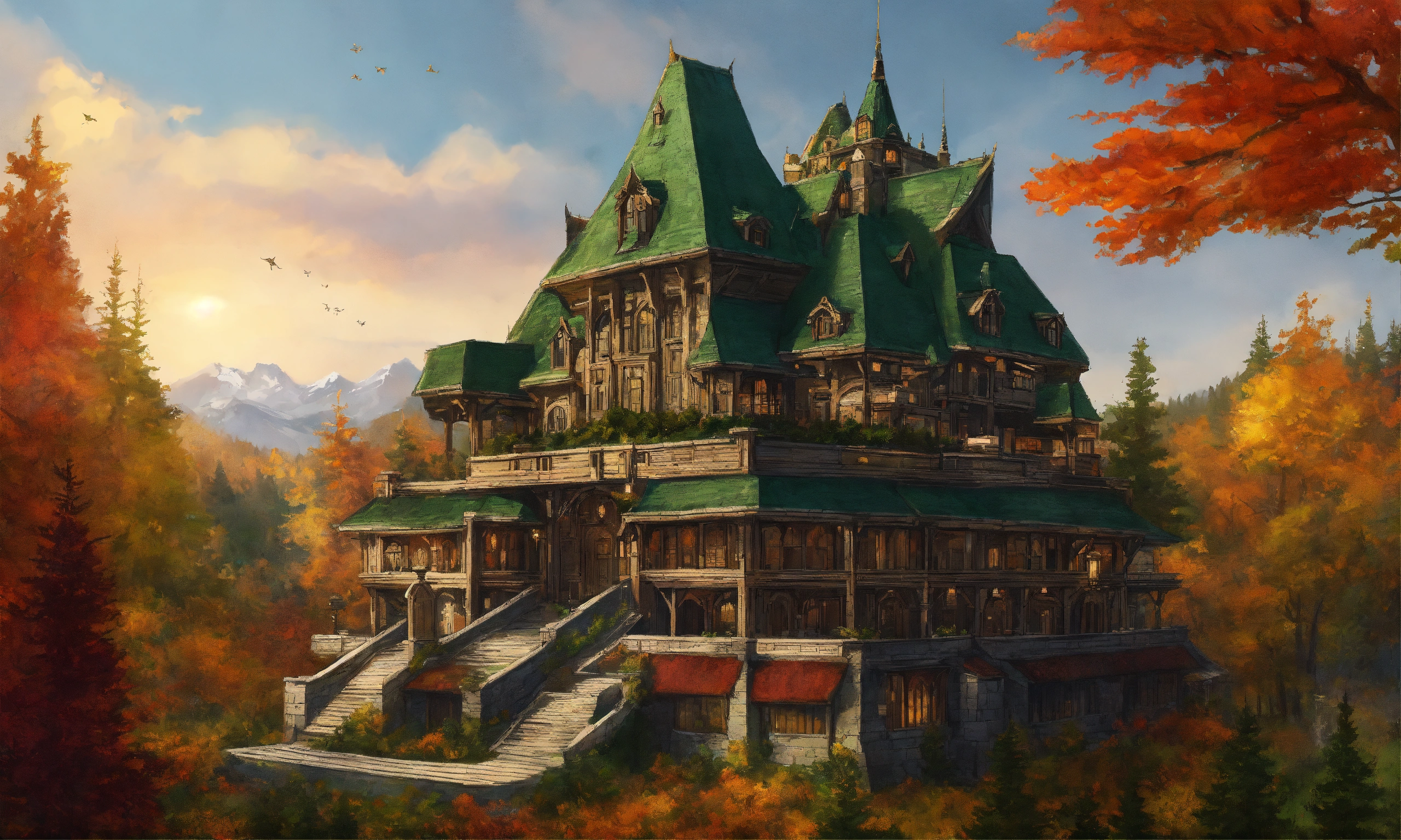 Lexica - Drawing of the full image of a high elf sci fi palace with a ...