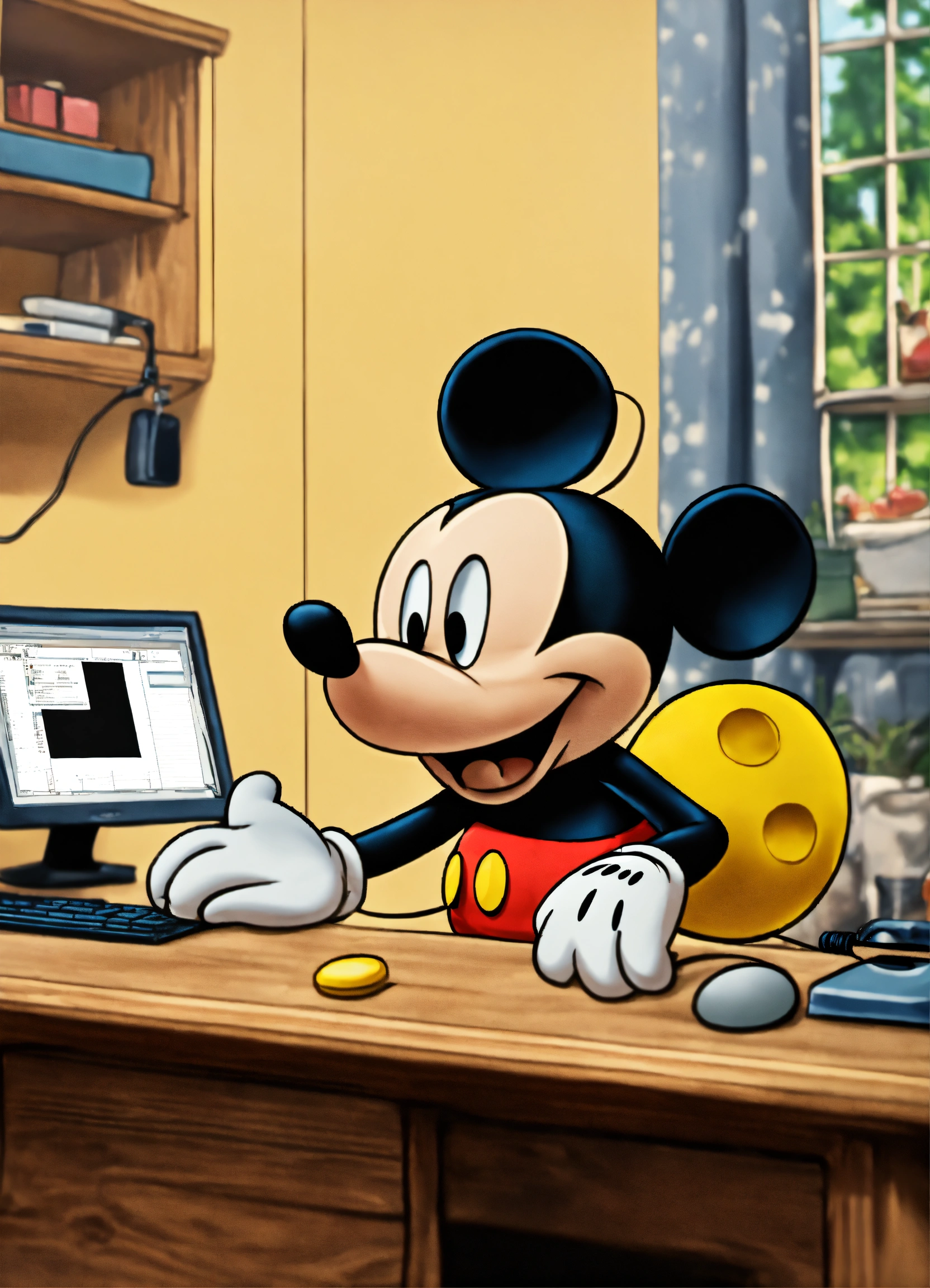 Lexica - 2d mickey mouse sitting at the computer, 8 k, high detail ...