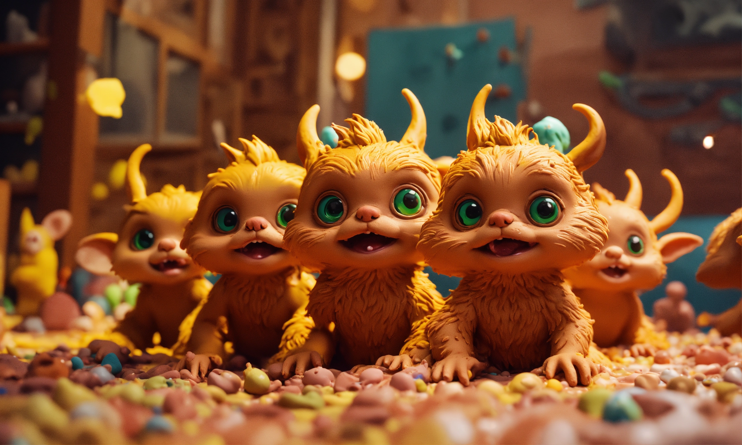 Lexica - 3d effect of cute clay many baby gremlins play around causes ...