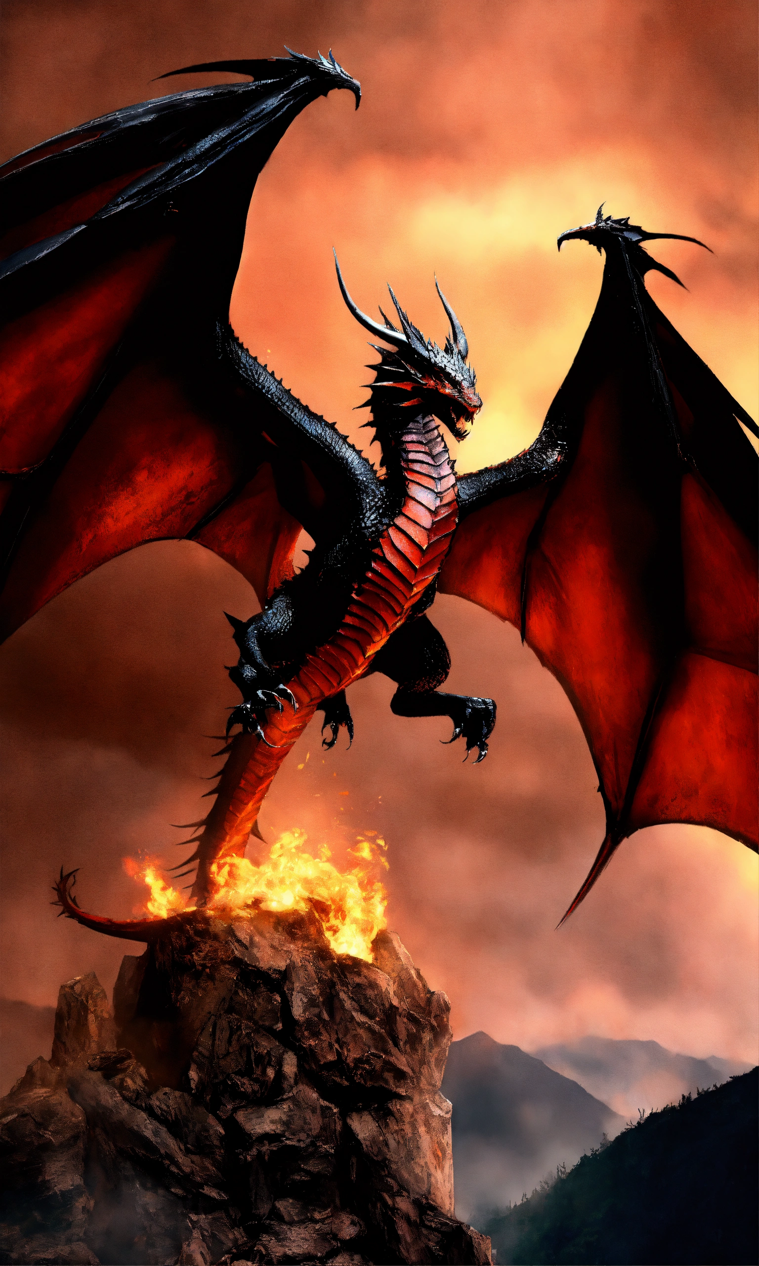 Lexica - Black and crimson red dragon long neck and huge wings lord of ...