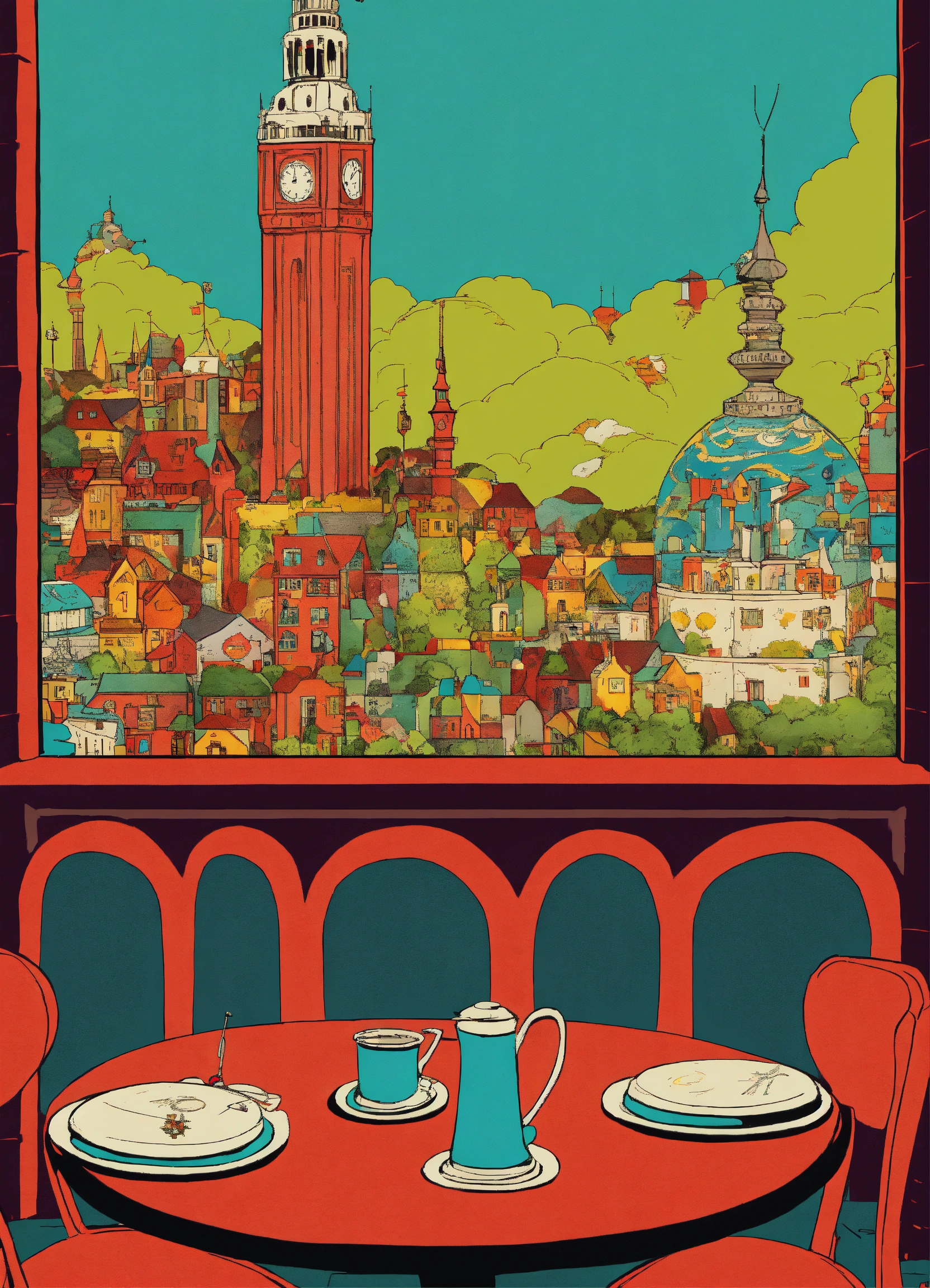 Lexica - Design an urban cafe scene blending the whimsical world of Dr ...