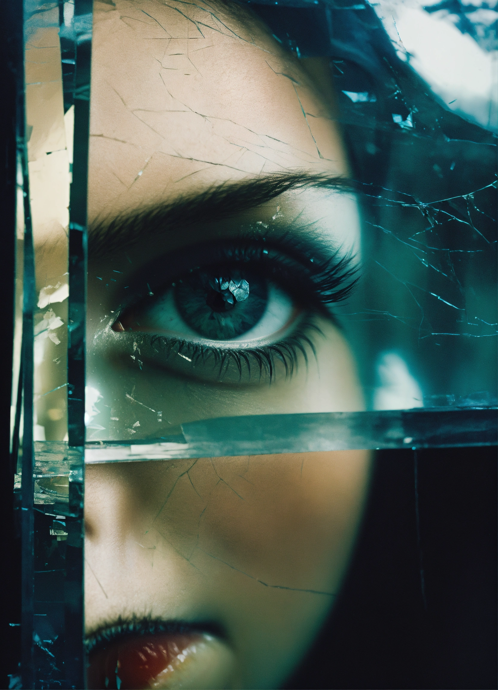 Lexica - Double Exposure photo, featuring eye, shattered mirror effect ...