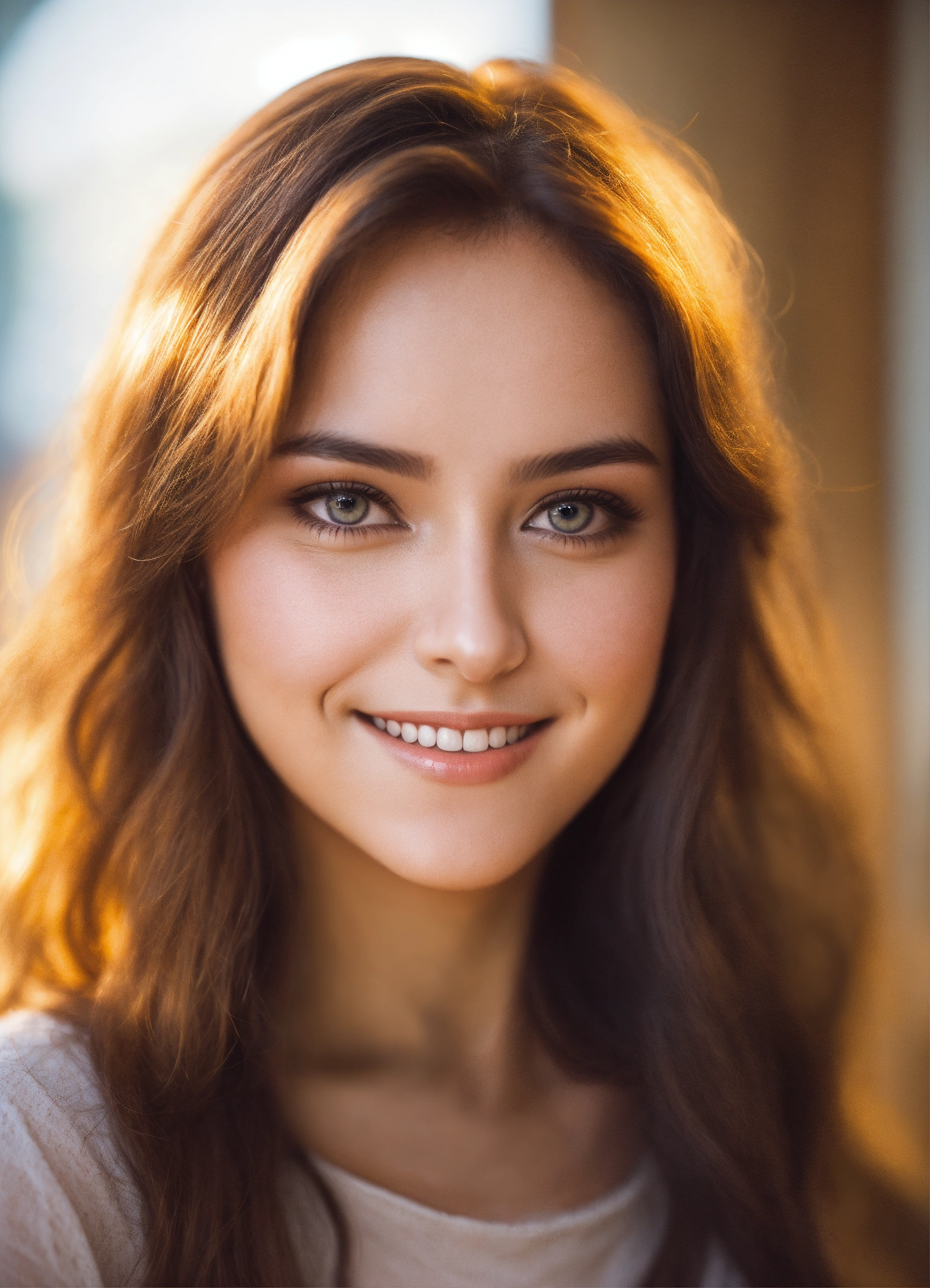 Lexica - Young woman innocent sweet smile portrait, dreamy eyes