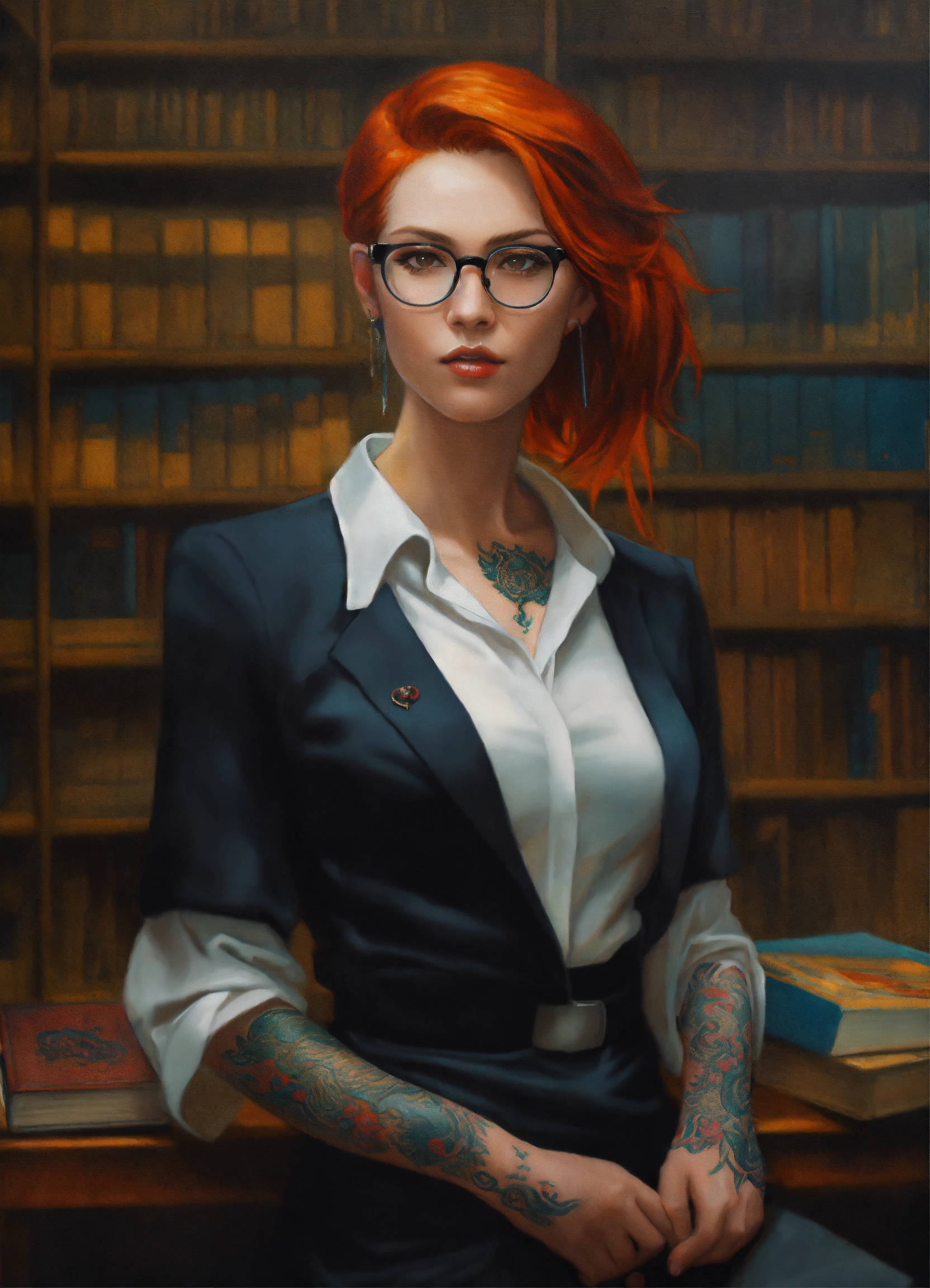 Lexica - Cyberpunk redhead, with shoulder length hair. white blouse ...