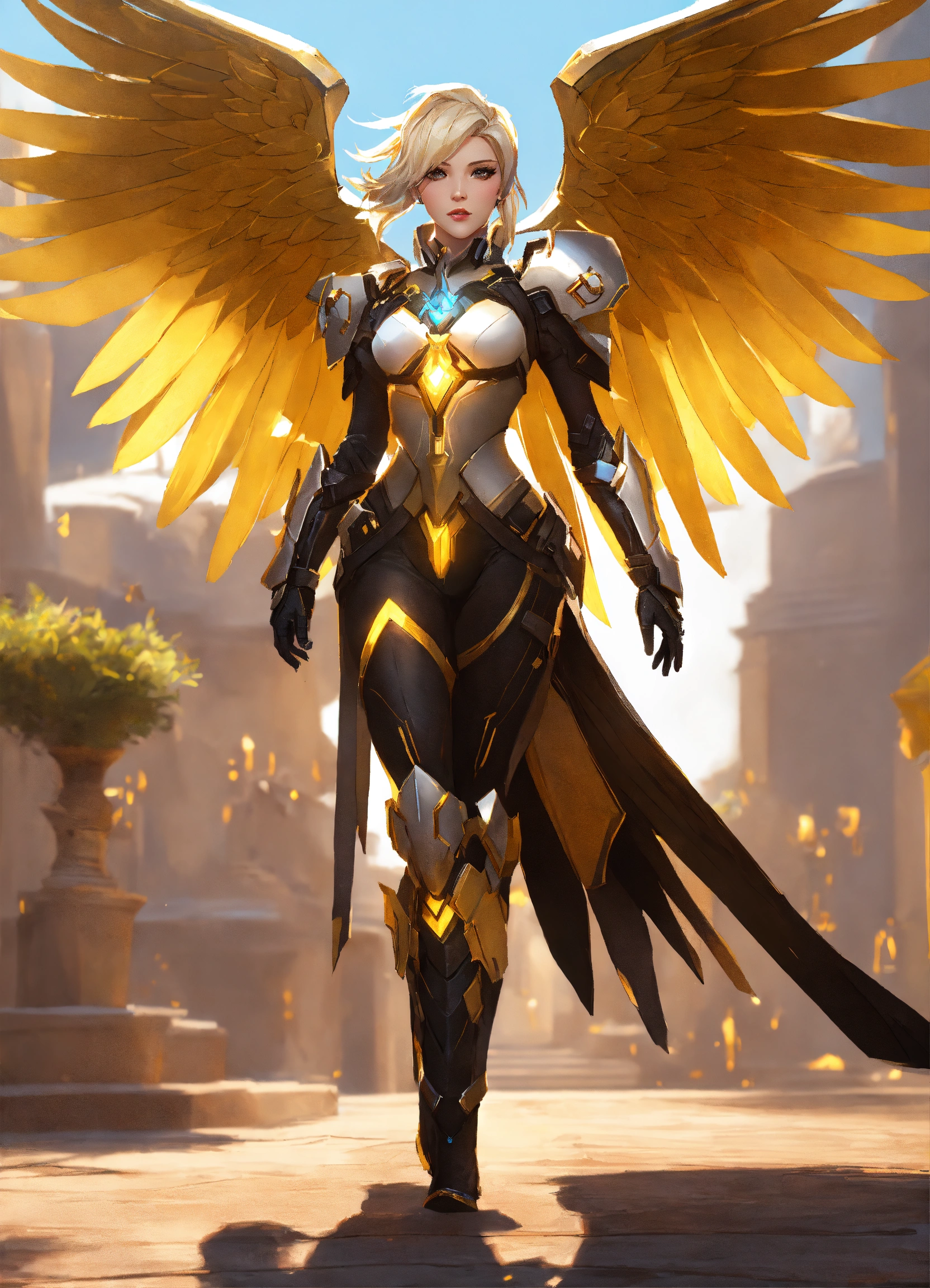 Lexica - Female Mercy Overwatch as a healer wearing black and gold ...