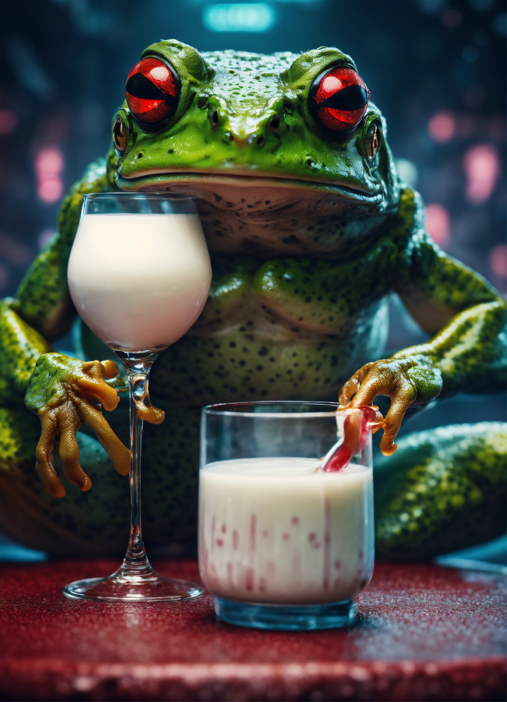 Lexica - Evil demonic AI god Satanic frog holding a glass of milk above ...