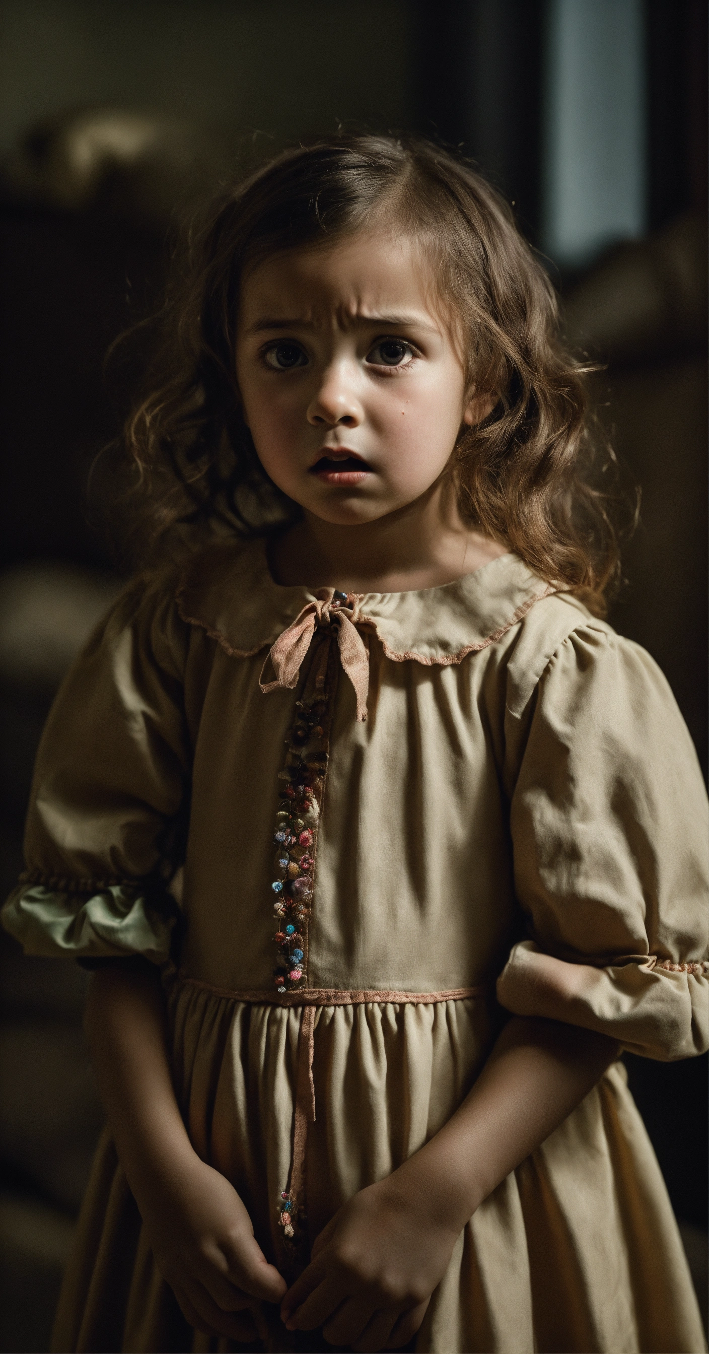 Lexica - A terrified little girl with a pleading gaze, little girl ...