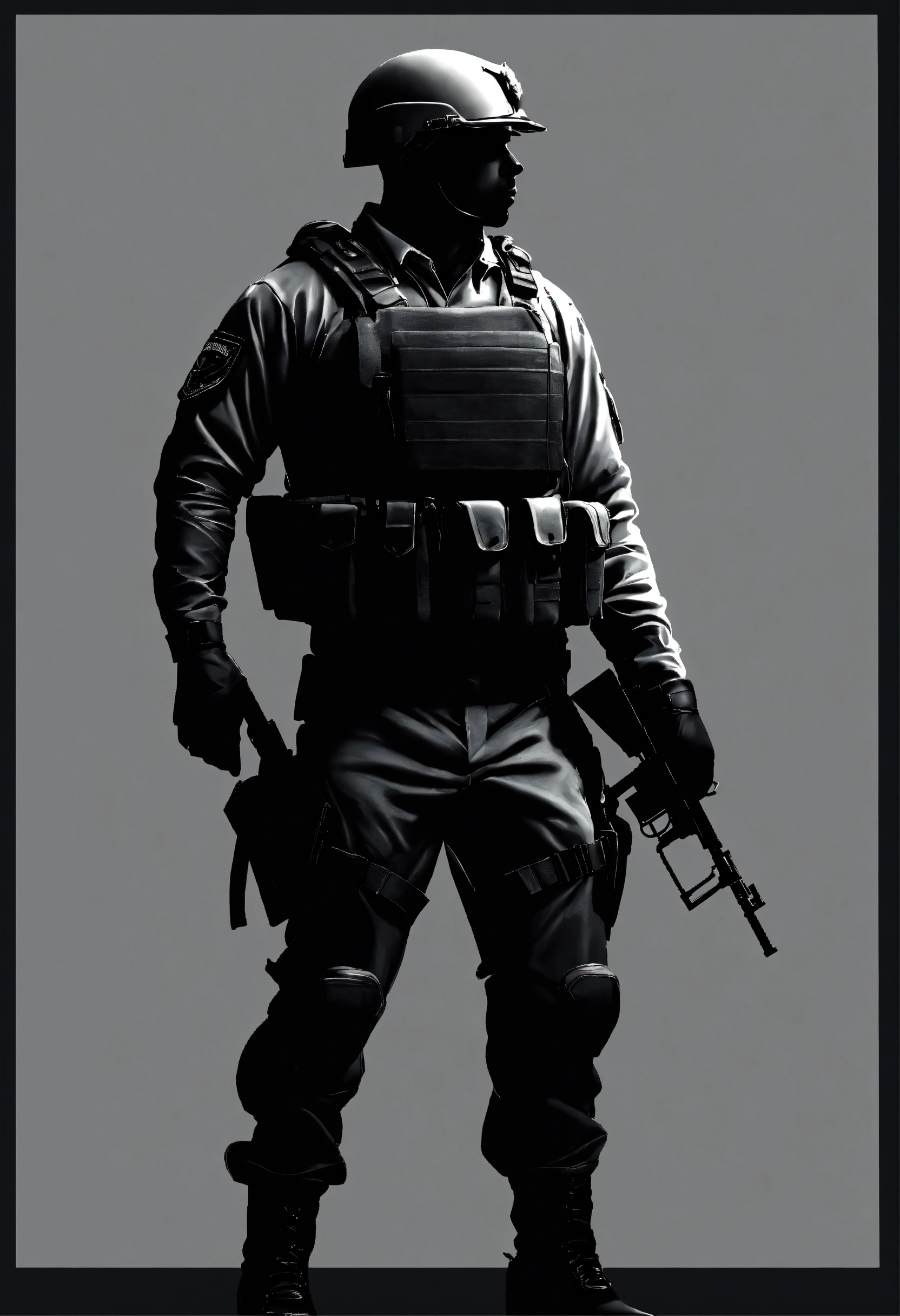 Lexica - Armed muscular security bodyguard silhouette, subtle, grey ...